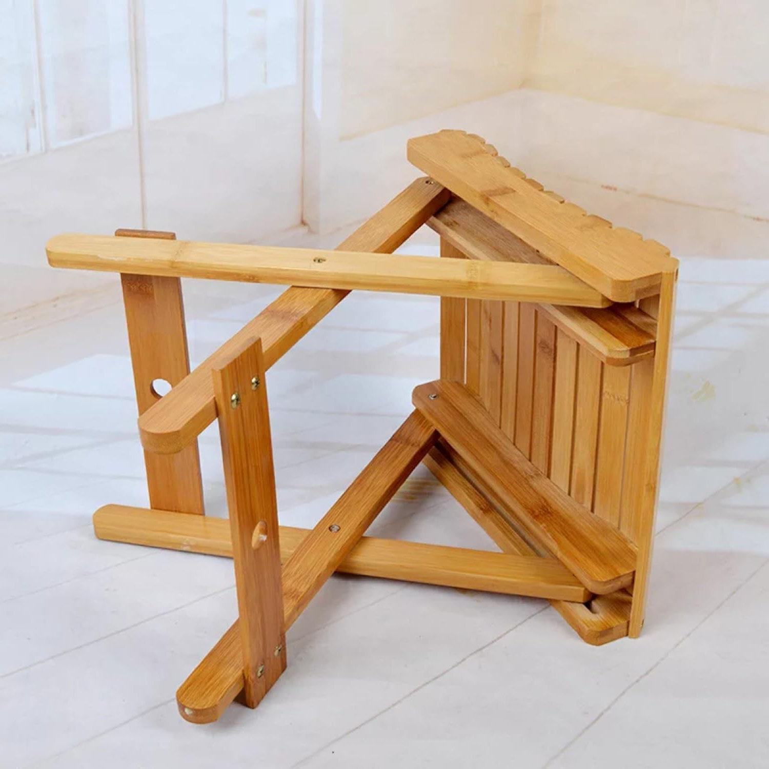 Millwood Pines Natural Bamboo Folding Stool for Shaving Shower Foot ...