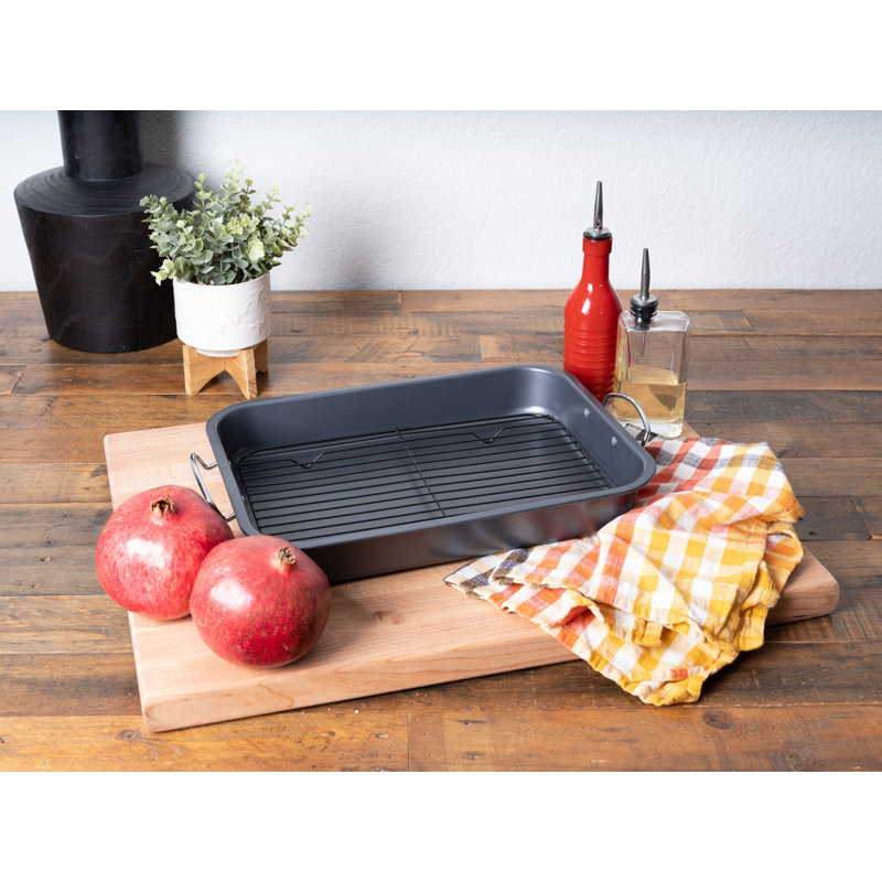 Lexi Home Golden Prime 15" Non-Stick Carbon Steel Roasting Pan with ...