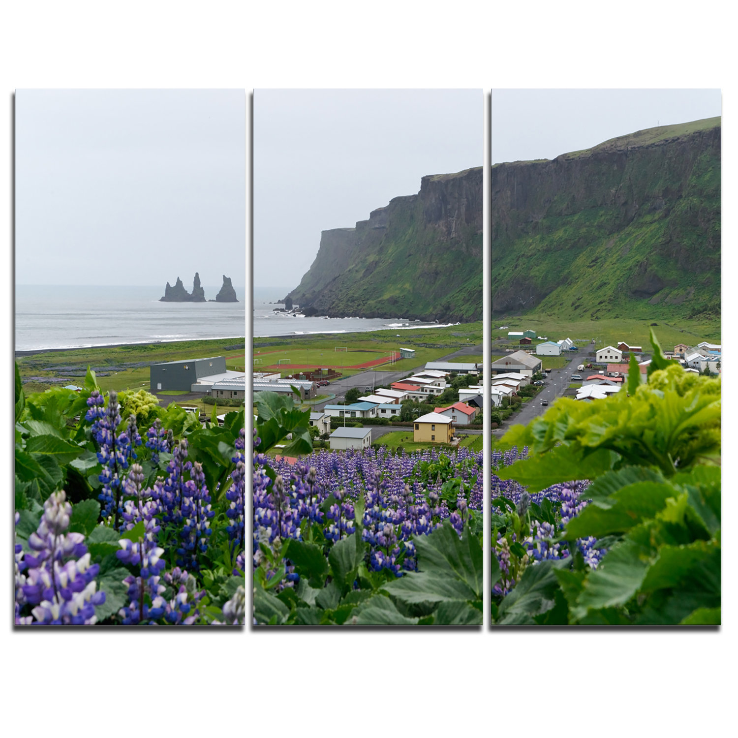 Design Art Icelandic Town Vik - 3 Piece Graphic Art on Wrapped Canvas ...