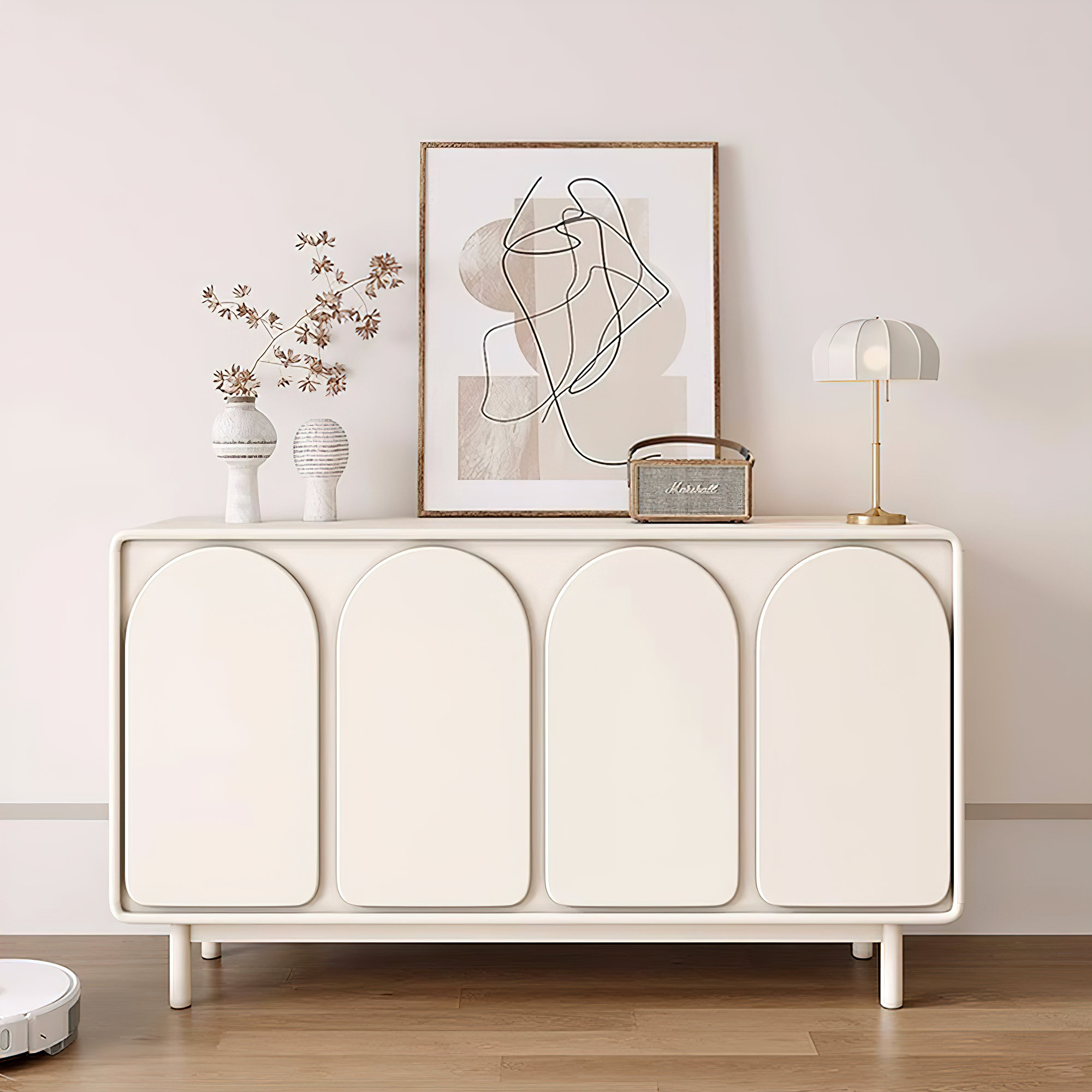 Latitude Run® Ouameni 63" Cream Buffet Sideboard with Modern Sleek ...