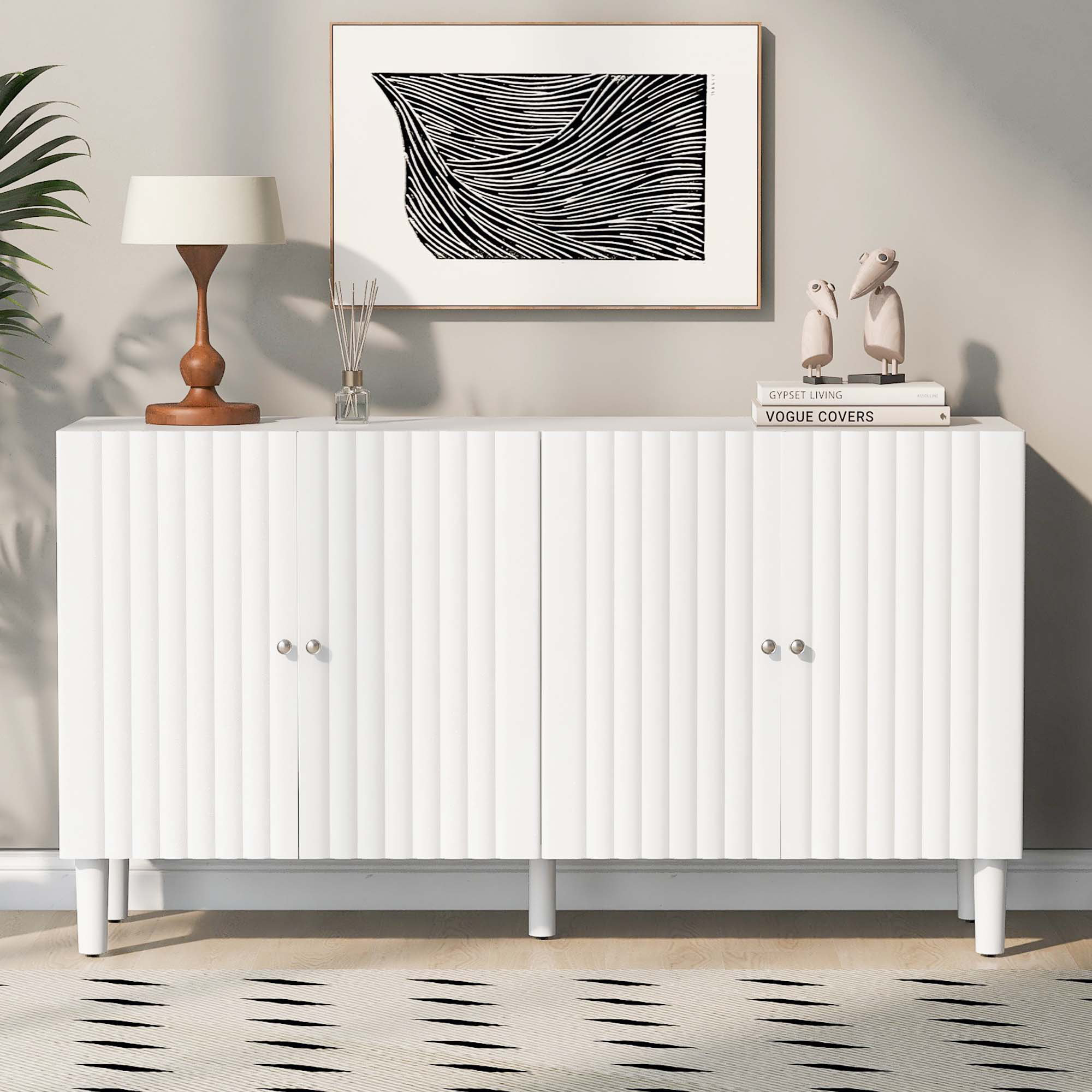 Ebern Designs 4-Door Sideboard With Wavy Pattern Doors | Wayfair