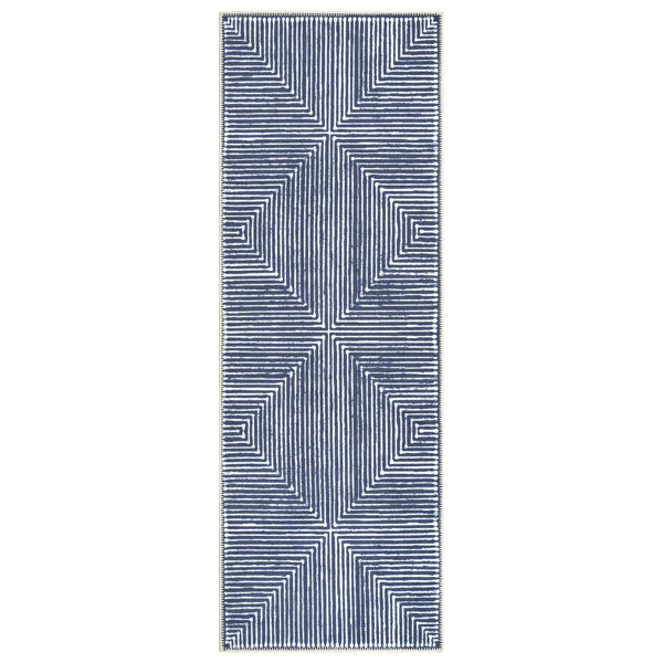Bloom Rugs Washable Non-Slip Rug - Blue Striped Area Rug for Living ...