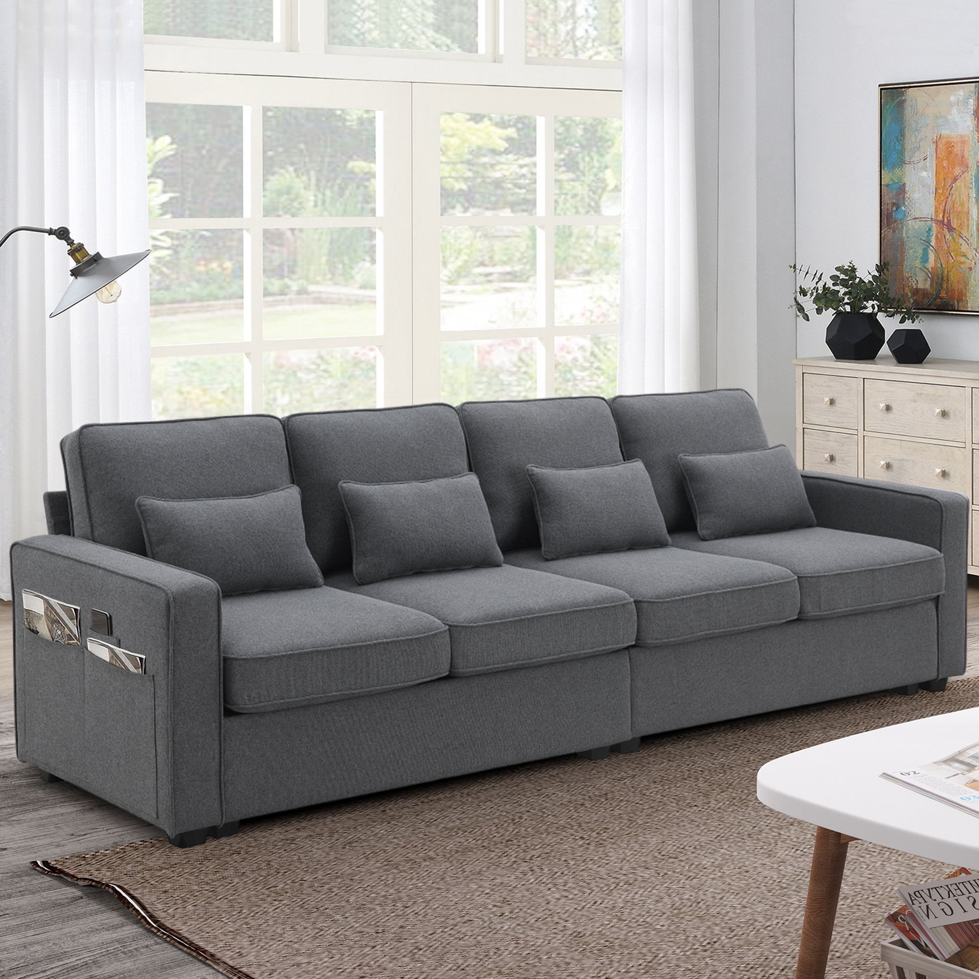 Latitude Run® 4-seater Sofa With 4 Pillows Minimalist Style Couch | Wayfair