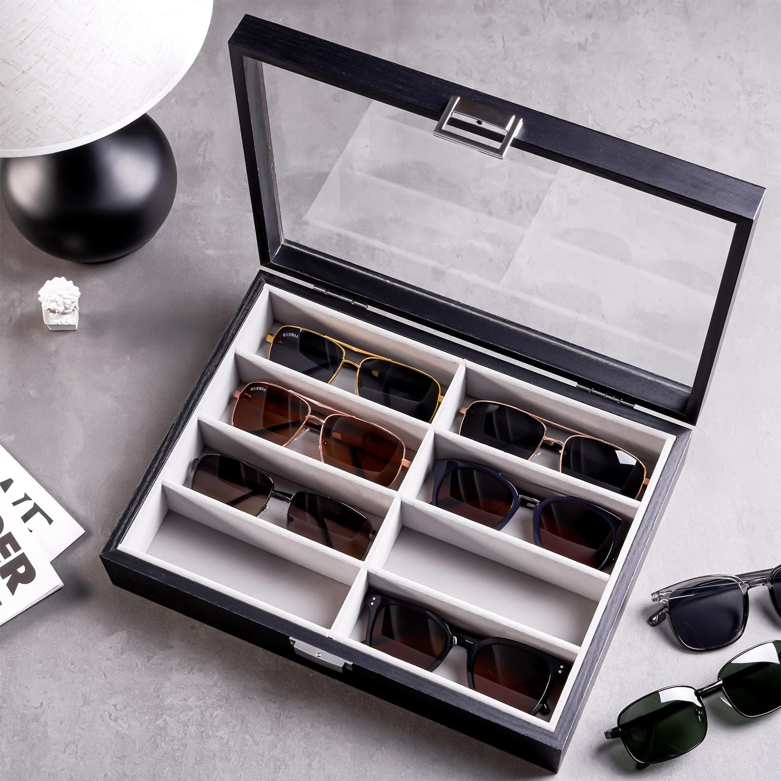 Rebrilliant Wooden Sunglasses Organizer Trays, Storage Box For Eyewear ...