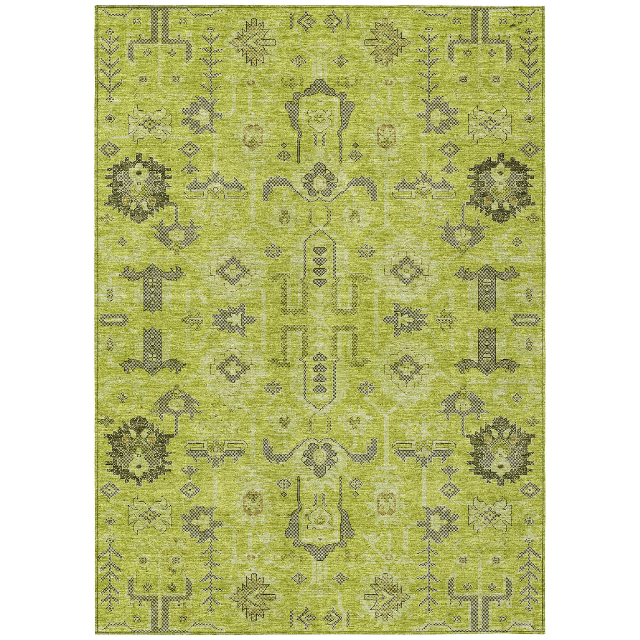 HomeRoots 8' X 10' Artichoke Green And Fern Green Oriental Washable ...