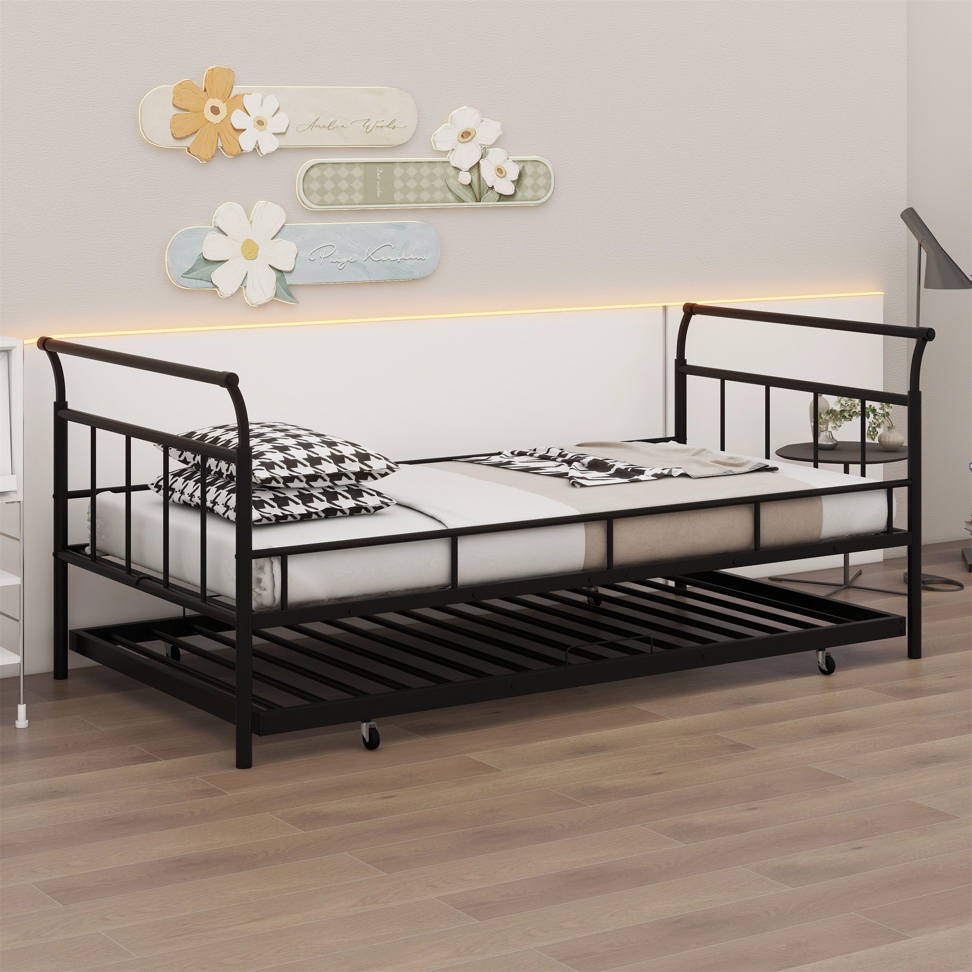 Lark Manor™ Metal Daybed With Curved Handle Design And Trundle | Wayfair