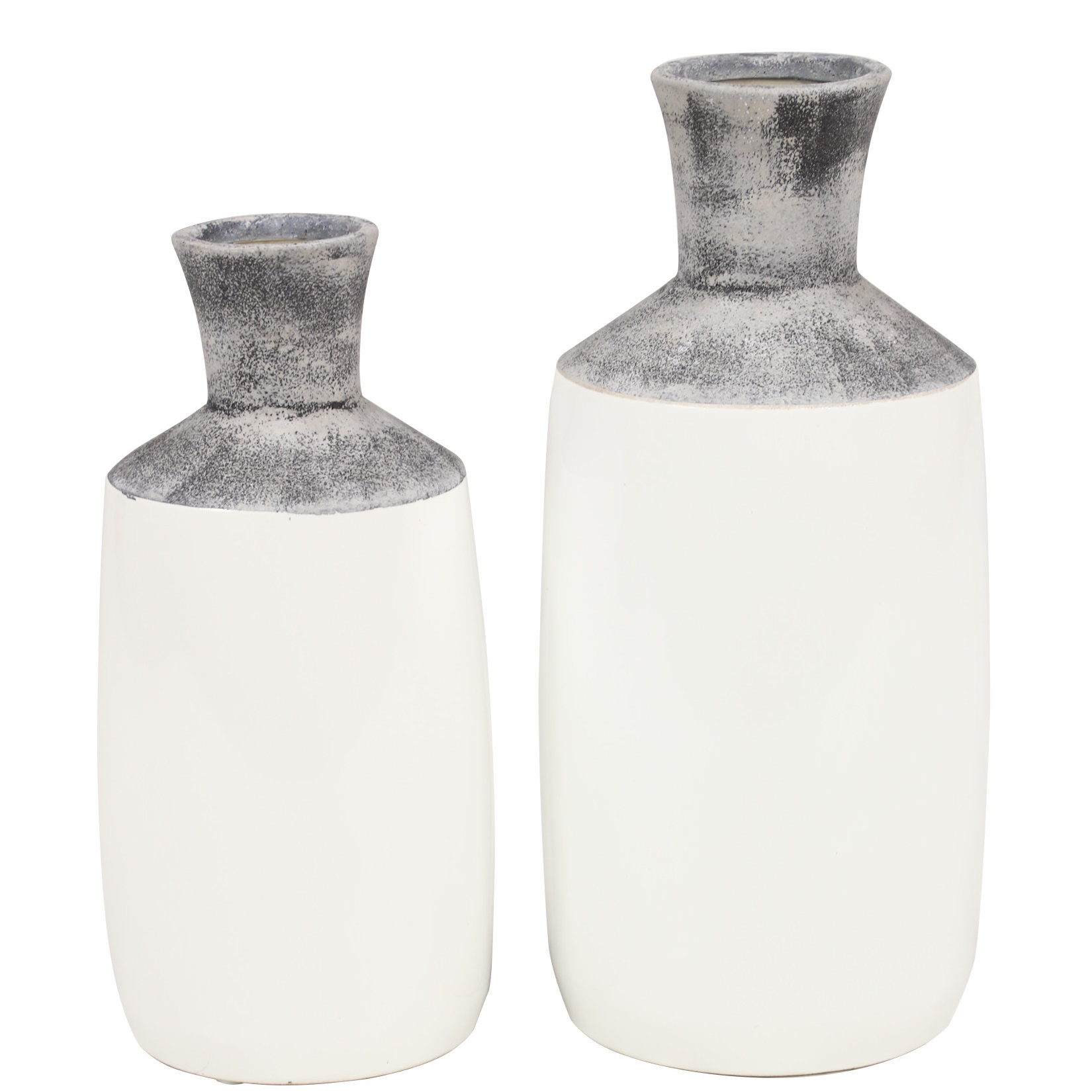 Novogratz Large, Round Textured Matte Gray & Glossy White Ceramic Vases ...