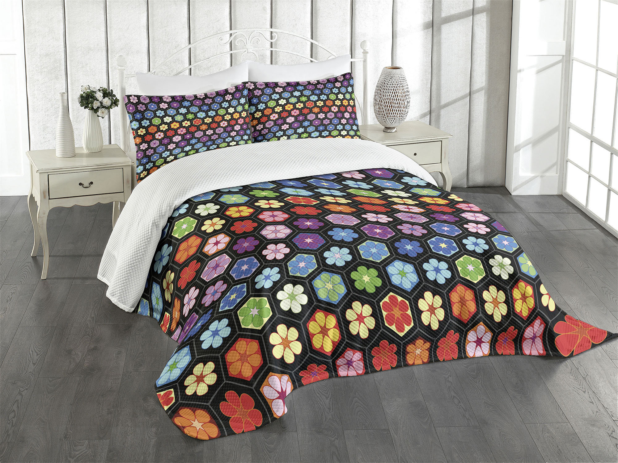 Ambesonne Flower Bedspread Set Colorful Daisy Blooms Multicolor | Wayfair