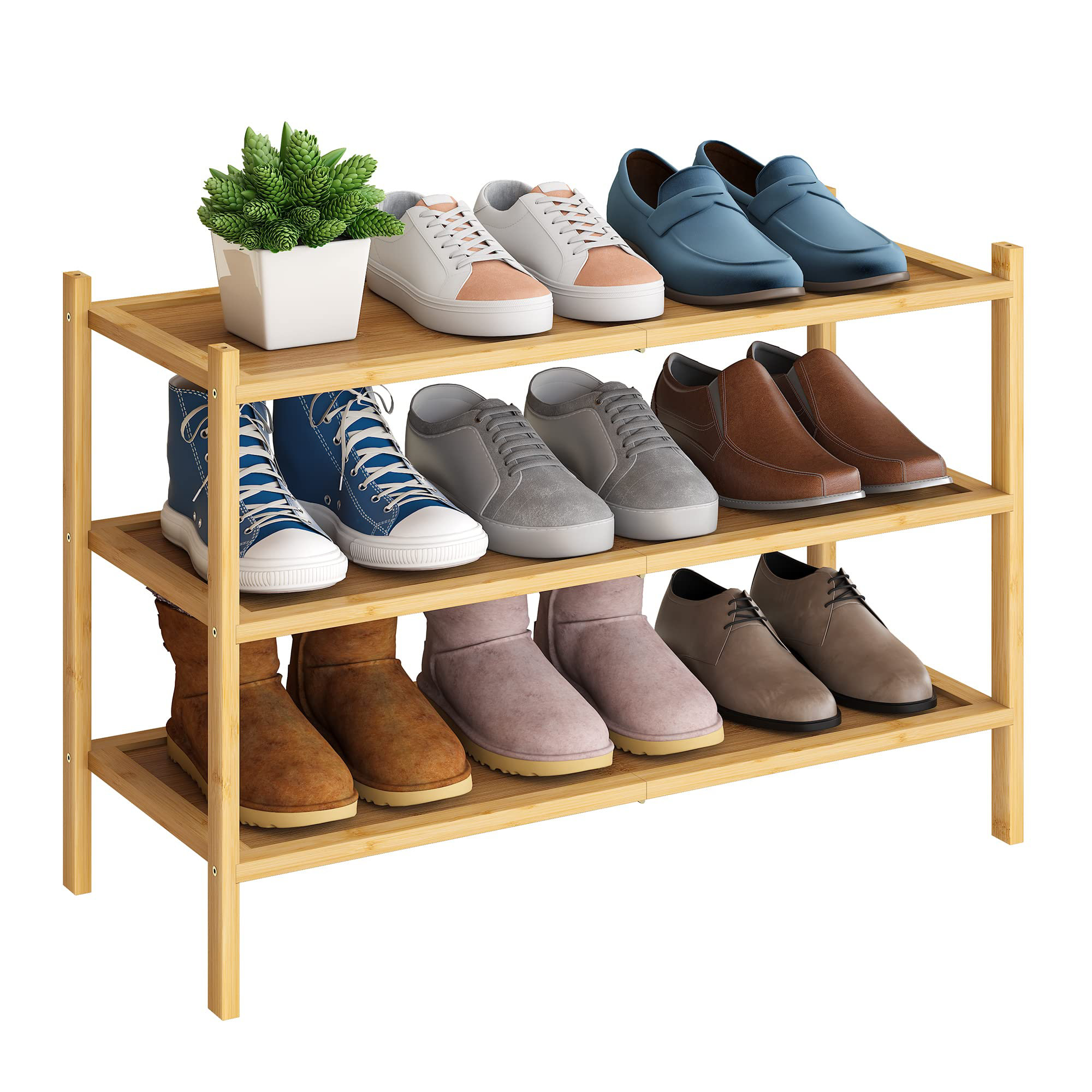 Union Rustic 3-Tier Bamboo Small Shoe Rack Premium Stackable Shoe Shelf ...