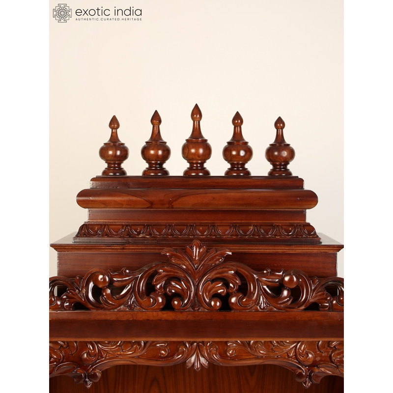 Exotic India 54" Large Designer Wooden Temple with Drawers | Wayfair