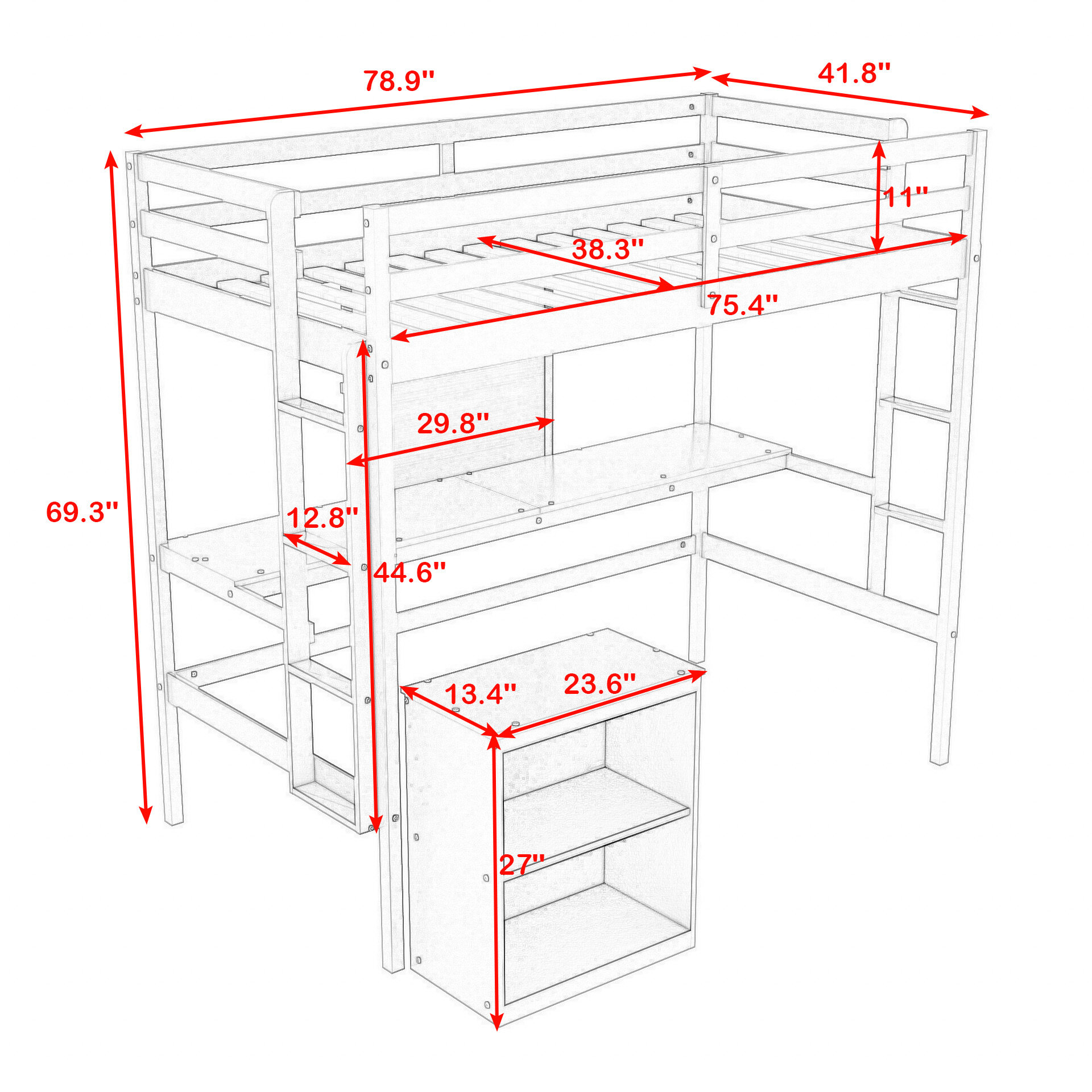 Harriet Bee Hayott Loft Bed Bed with Built-in-Desk by Harriet Bee | Wayfair