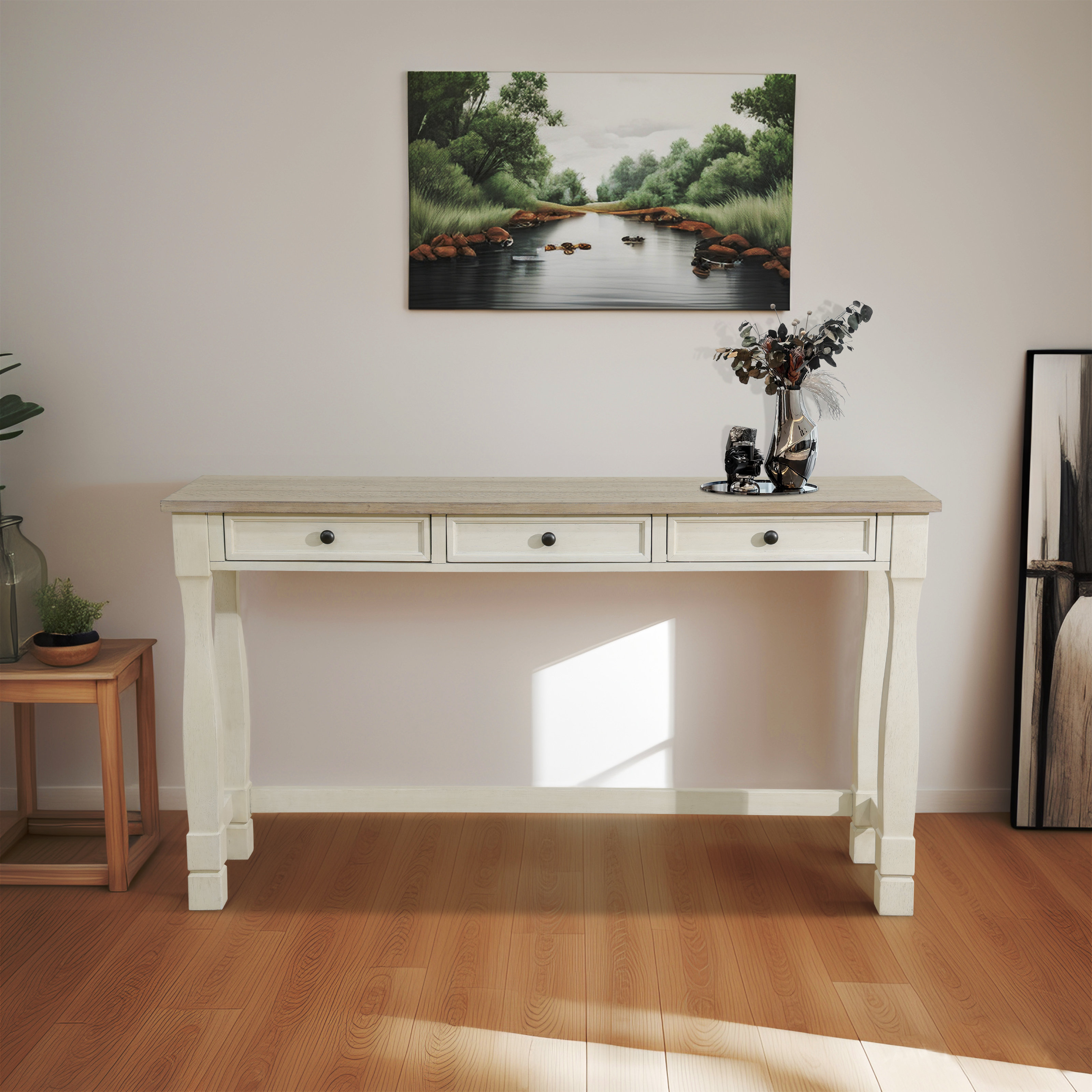 Alcott Hill Brown MDF Top & White Oak Drawer Writing Desk For Living ...