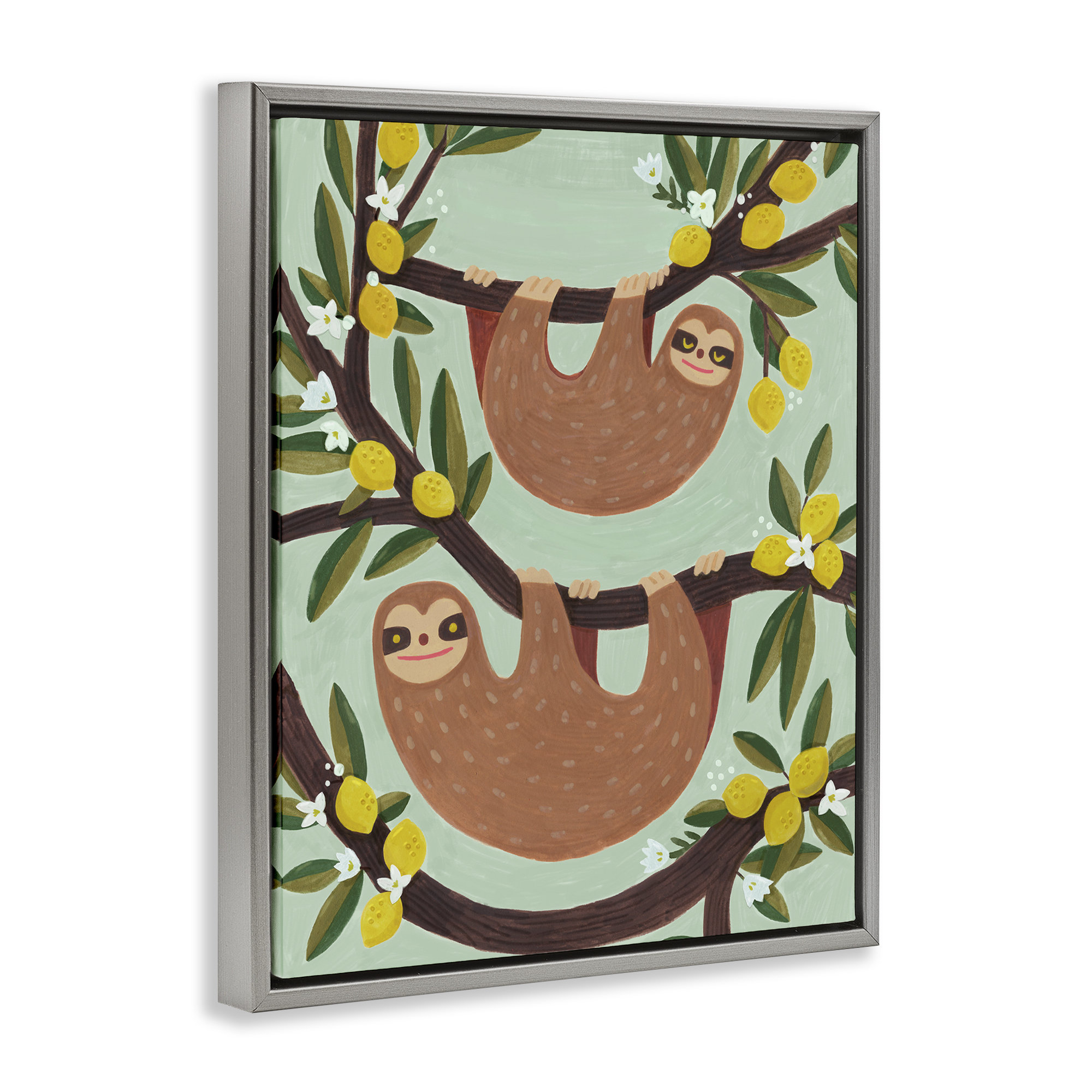 Indigo Safari Hanging Sloths from Lemon Tree Floating Frame, design by ...