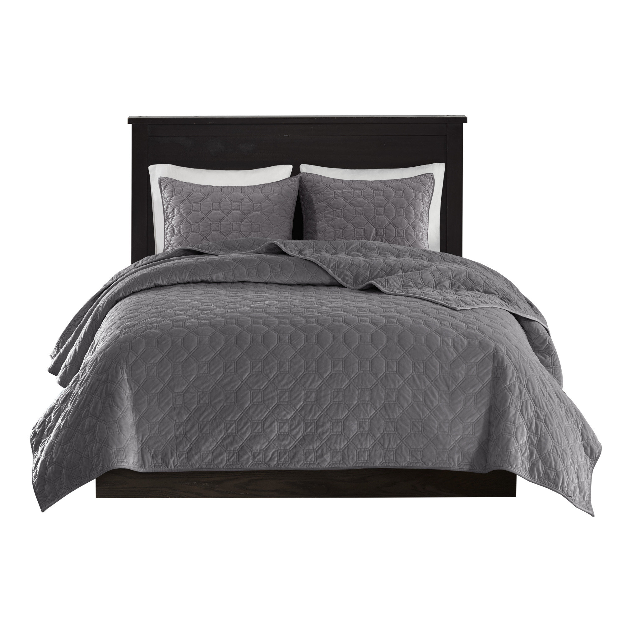 DORROM Luxurious King Velvet Quilt Set With Geometric Design | Wayfair