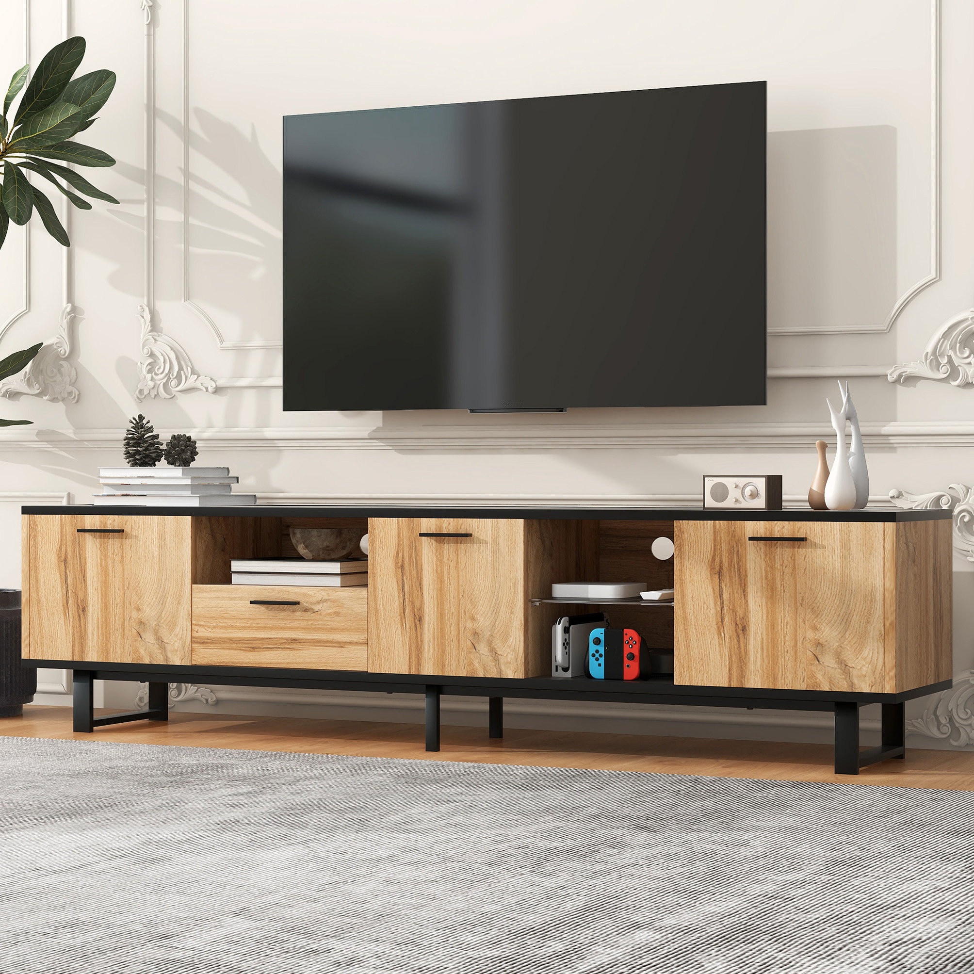 Latitude Run® TV Stand with 4 Cabinets& Open Shelves | Wayfair