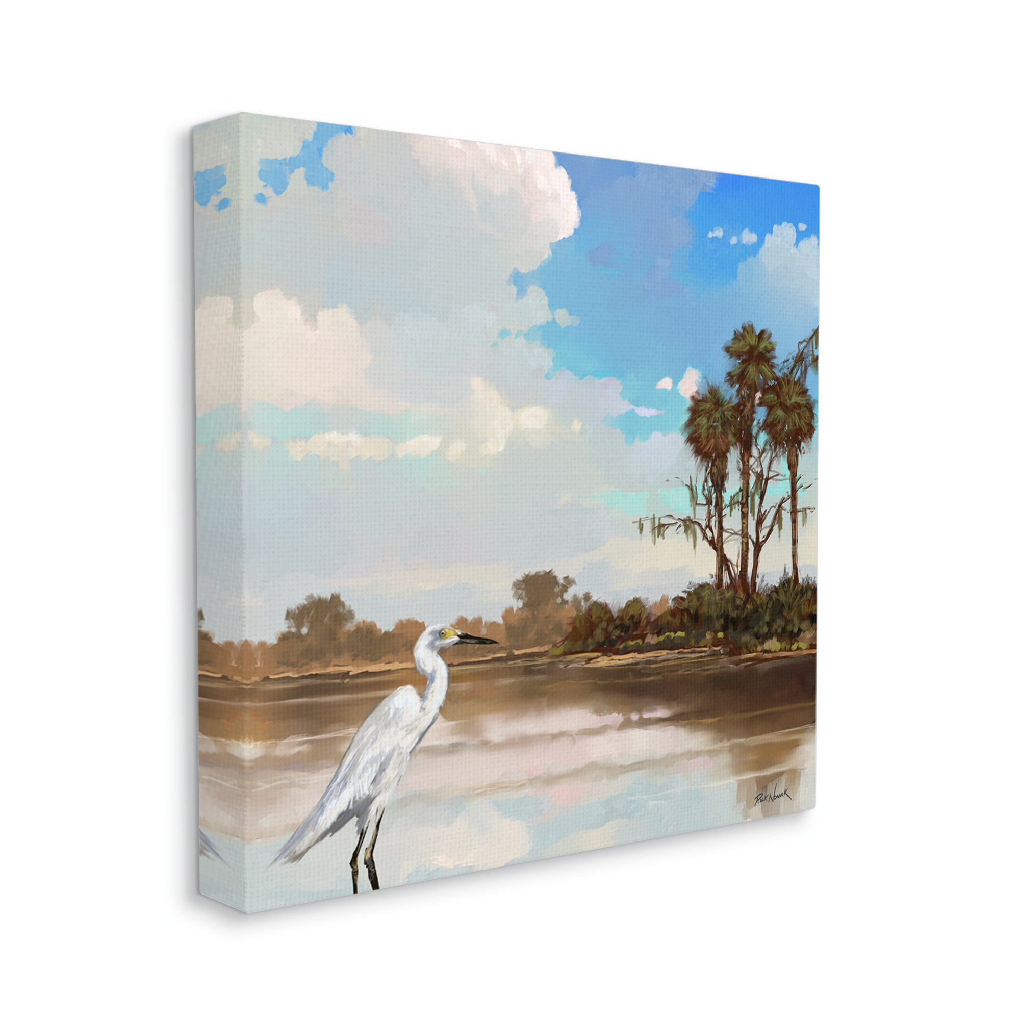 Stupell Industries Egret Tropical Beach Scenery by Rick Novak - Wrapped ...