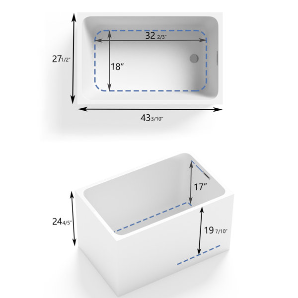 KISRAIS 43'' X 27.5'' Rectangle Freestanding Soaking Acrylic Bathtub ...