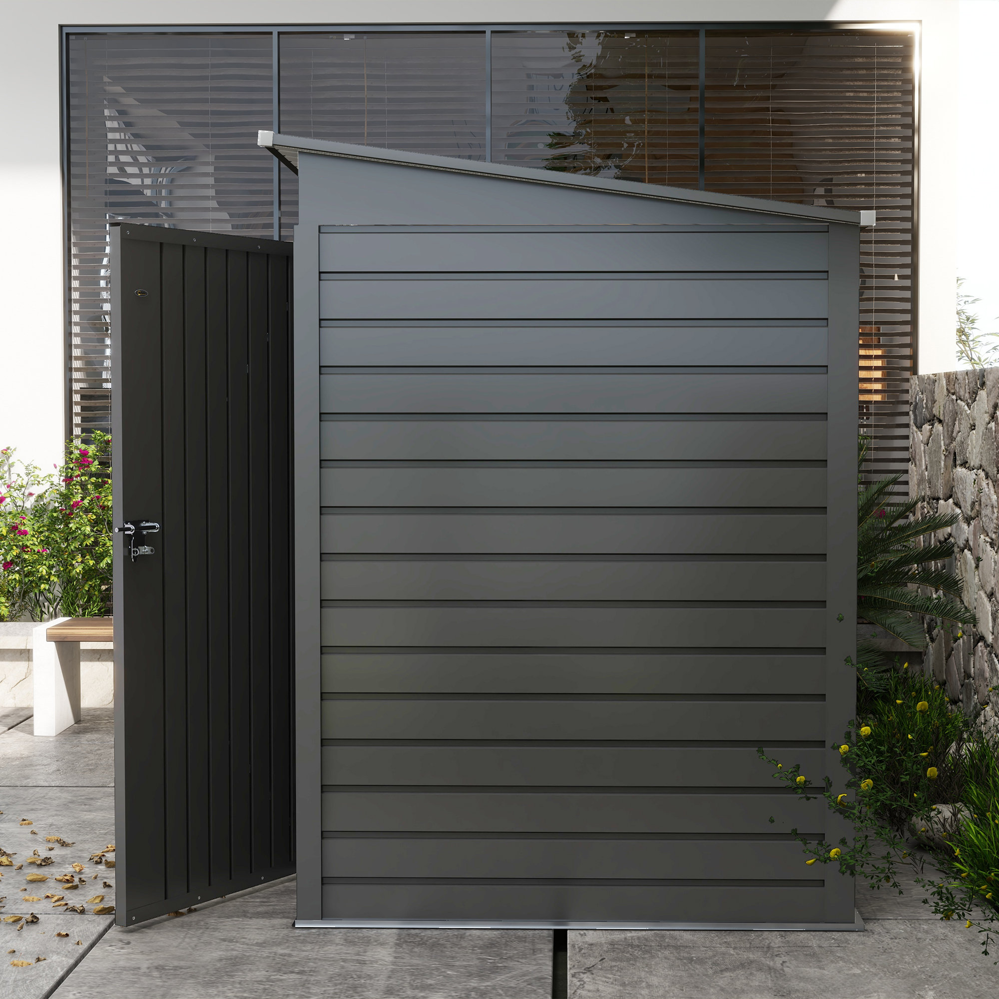 Outsunny 6 ft. W x 4 ft. D Galvanized Steel Horizontal Storage Shed ...