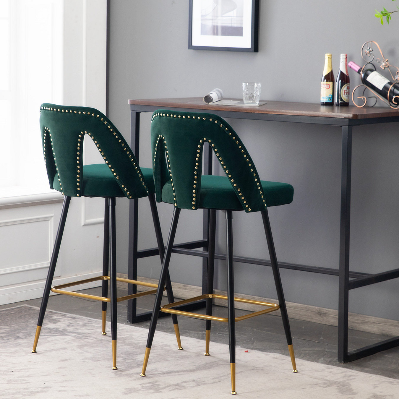 Mercer41 Velvet Upholste Connor Bar Stool Counter Stools with Nailheads ...