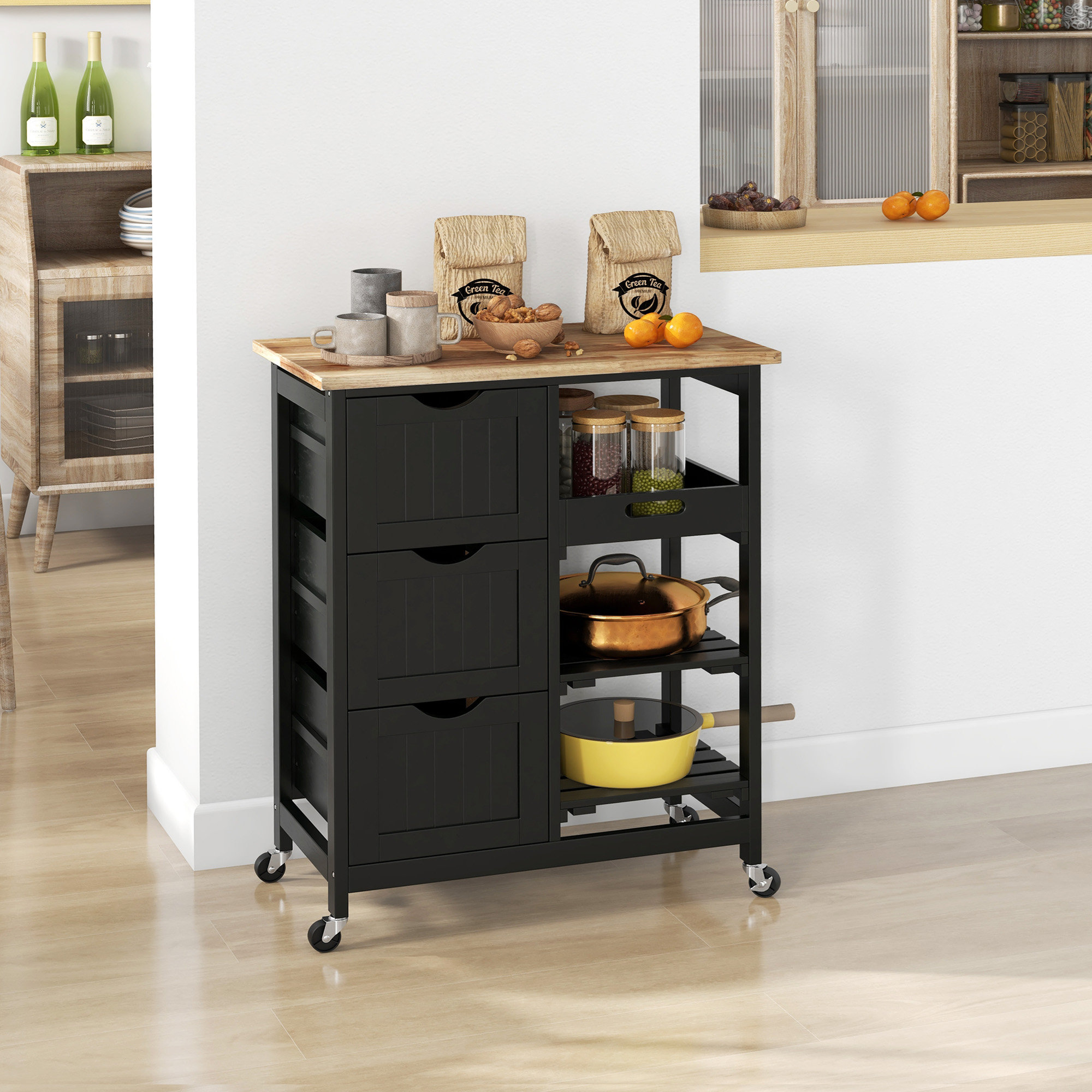 Highland Dunes Rolling Kitchen Island Cart, Bar Serving Cart, Compact ...