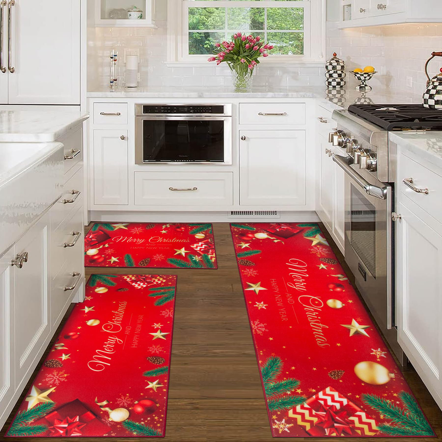 The Holiday Aisle® Christmas Kitchen Rugs 3 Piece | Wayfair
