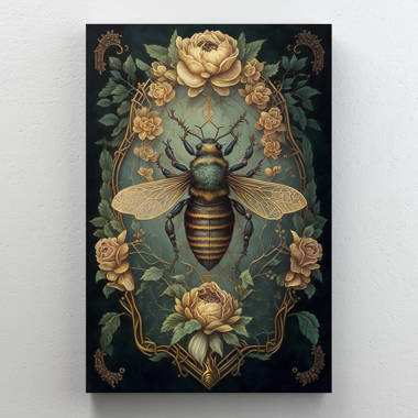August Grove® Roses and Bee - Wrapped Canvas Graphic Art | Wayfair