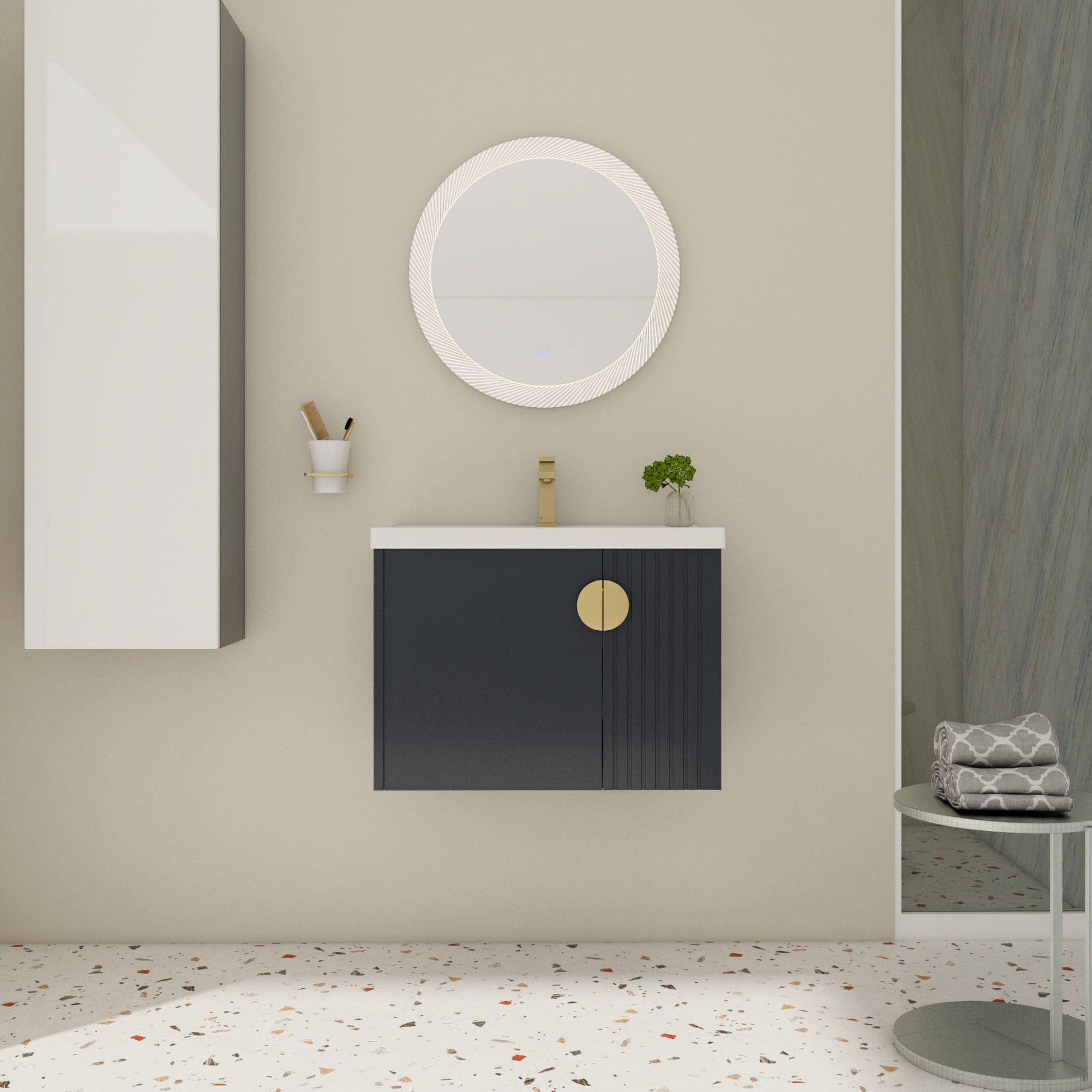 Hokku Designs Modern Bathroom Vanity With Ceramic Sink - 28 Inch Wall ...