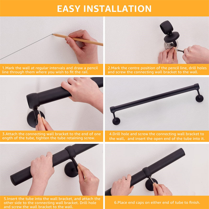 Extension 11.8FT Stair Railing Steel Hand Railings for Stairs Indoor ...