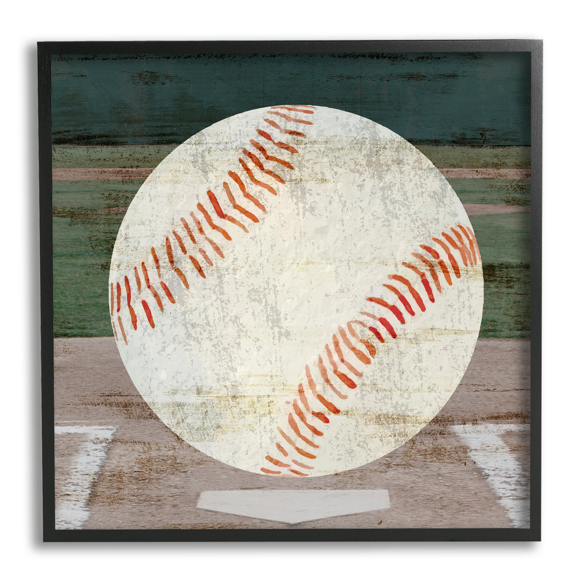 Stupell Industries Rustic Baseball on Field Framed Giclee Art by Kim ...