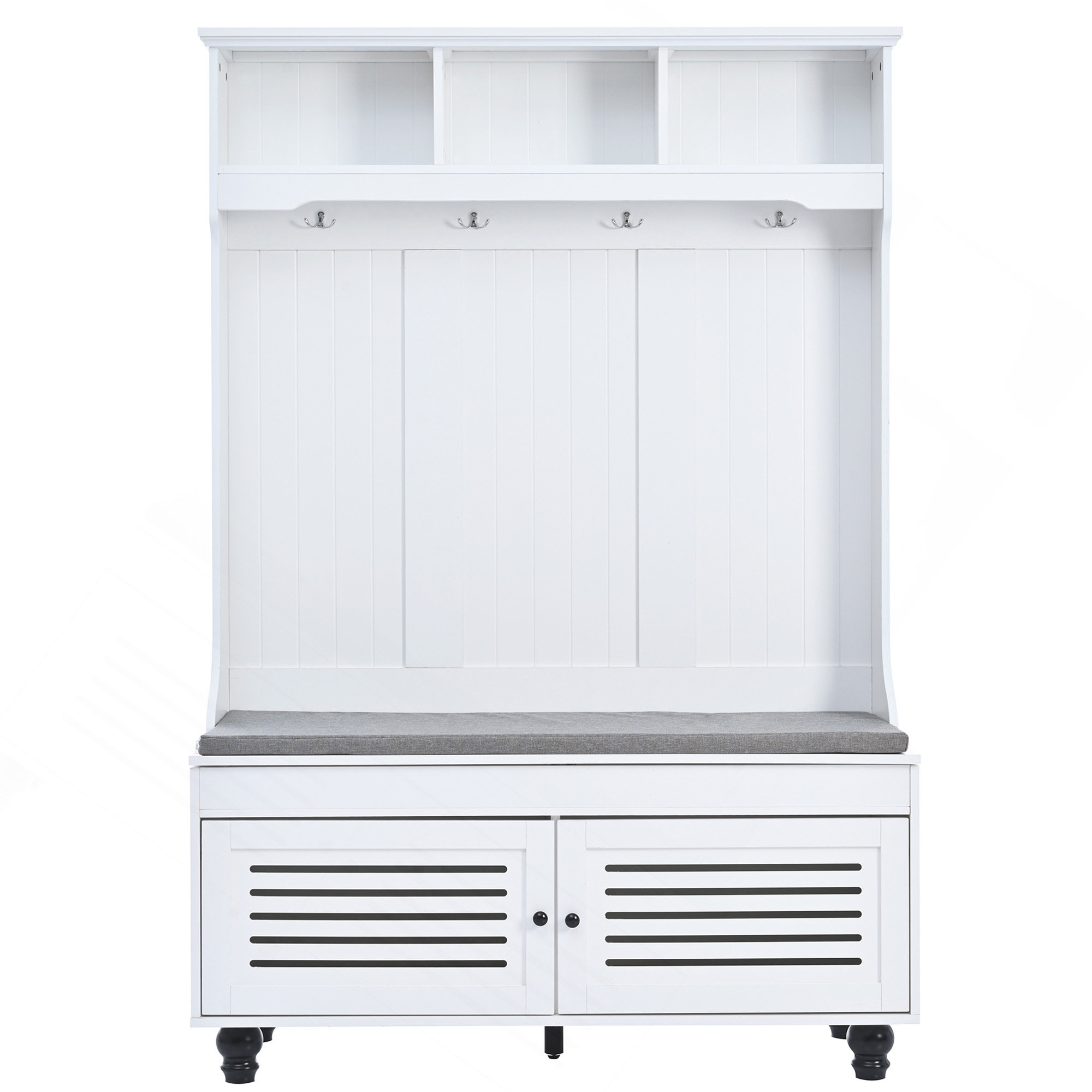 One Allium Way® 5-In-1 Entryway Bench With Shutter-Shaped Doors, Coat ...
