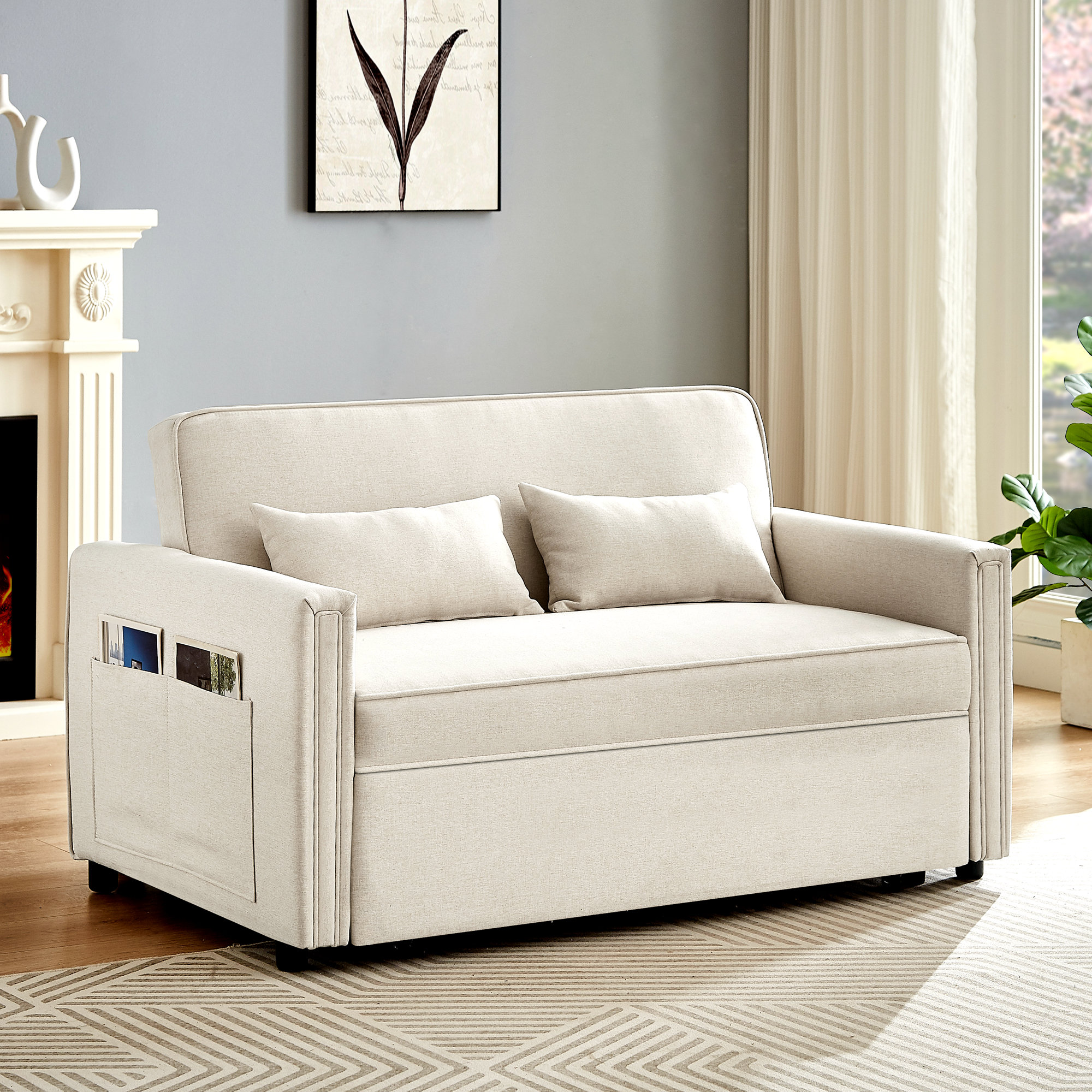Latitude Run® Stebbins 54'' Sofa Bed, Modern Velvet Convertible ...