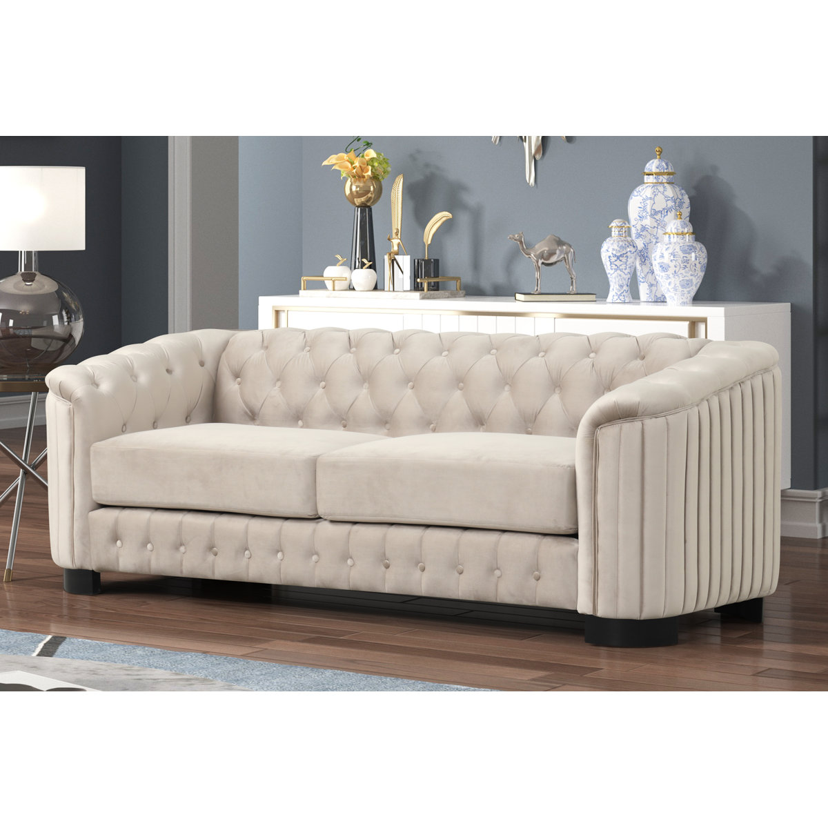 House of Hampton® Jeidy 83'' Velvet Rolled Arm Chesterfield Sofa | Wayfair