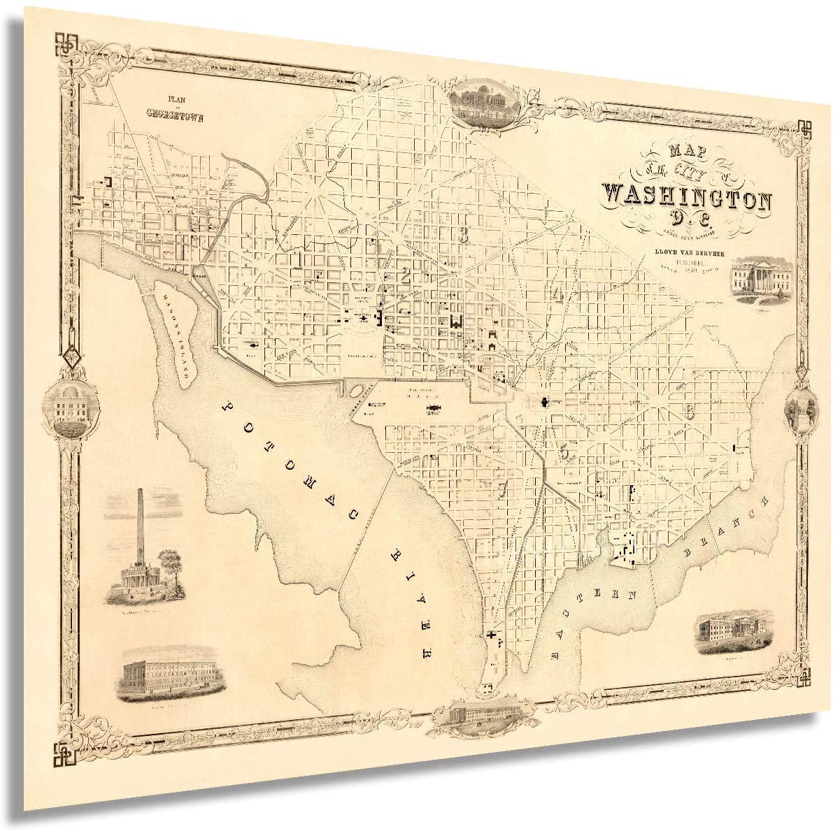 HISTORIC PRINTS Historix 1850 Washington DC Vintage Map - 24X32 Inch ...