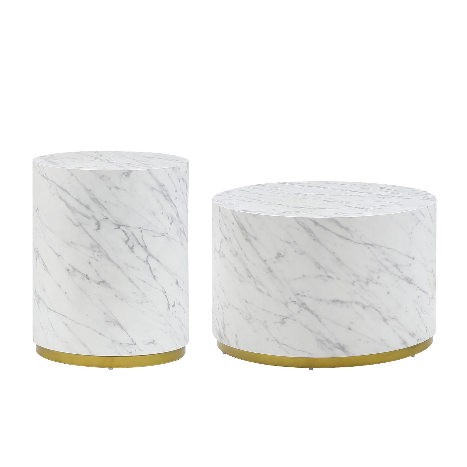 Everly Quinn Lefancy White Marble Pattern Cocktail Table MDF with Gold ...
