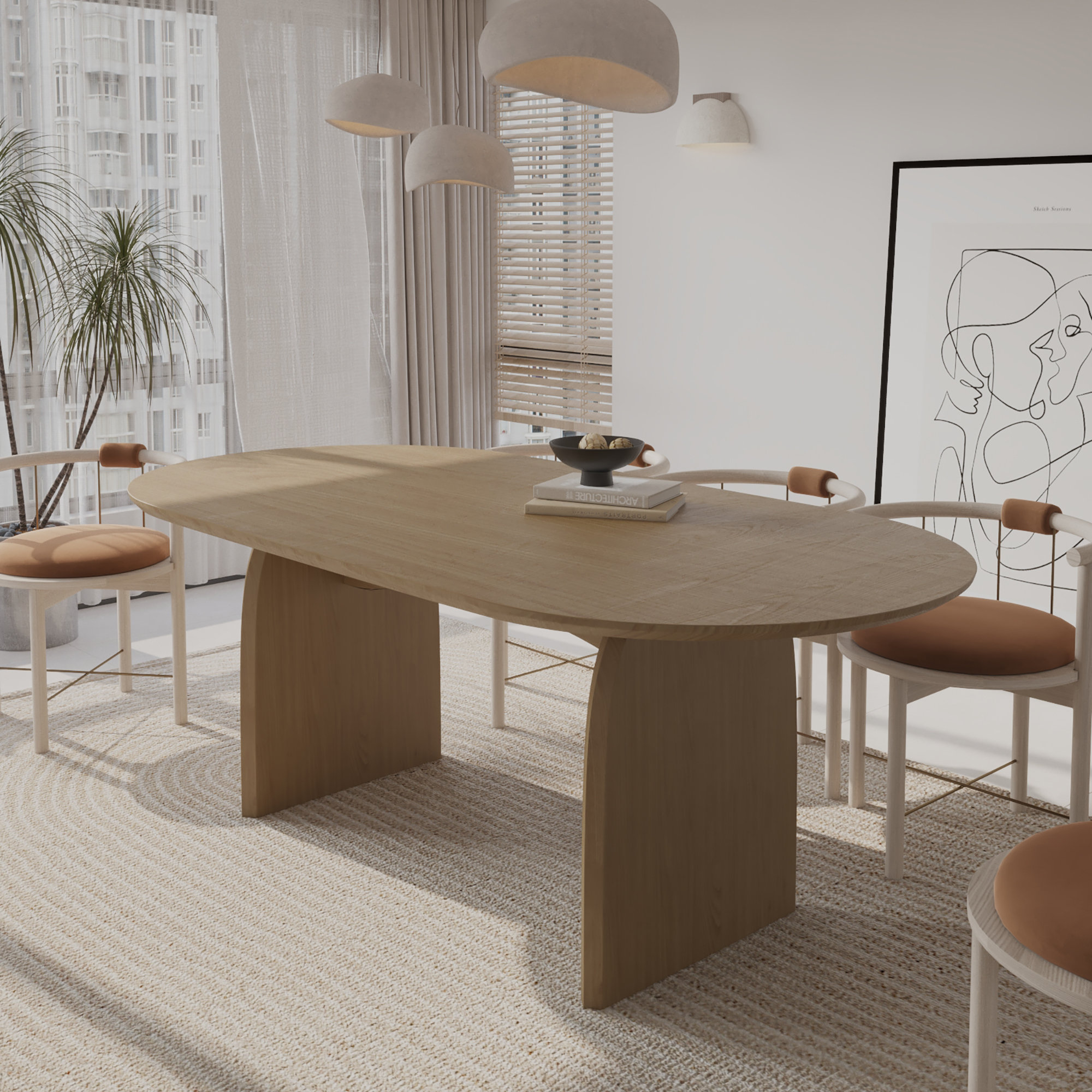 Ebern Designs Eimy Solid Wood Double Leg Base Dining Table In Original ...