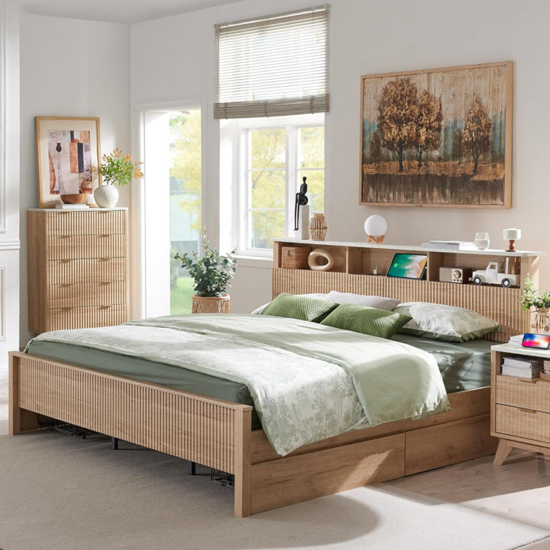 Red Barrel Studio® Alteo Fluted Panel Bed Frame With Charging Station ...