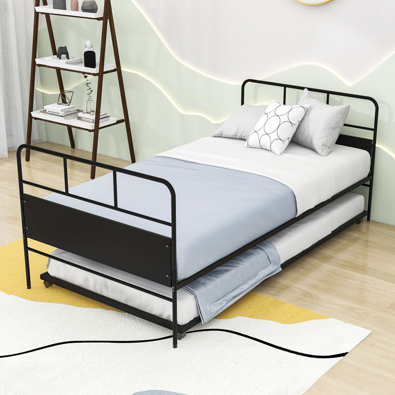 Mason & Marbles Twin Size Metal Platform Bed with Trundle | Wayfair