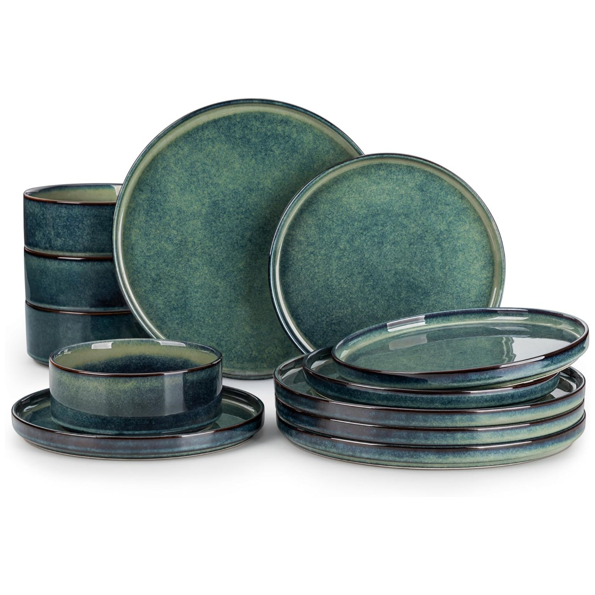 Winston Porter Plates And Bowls Sets, 12 Pieces Green Dinnerware Sets ...