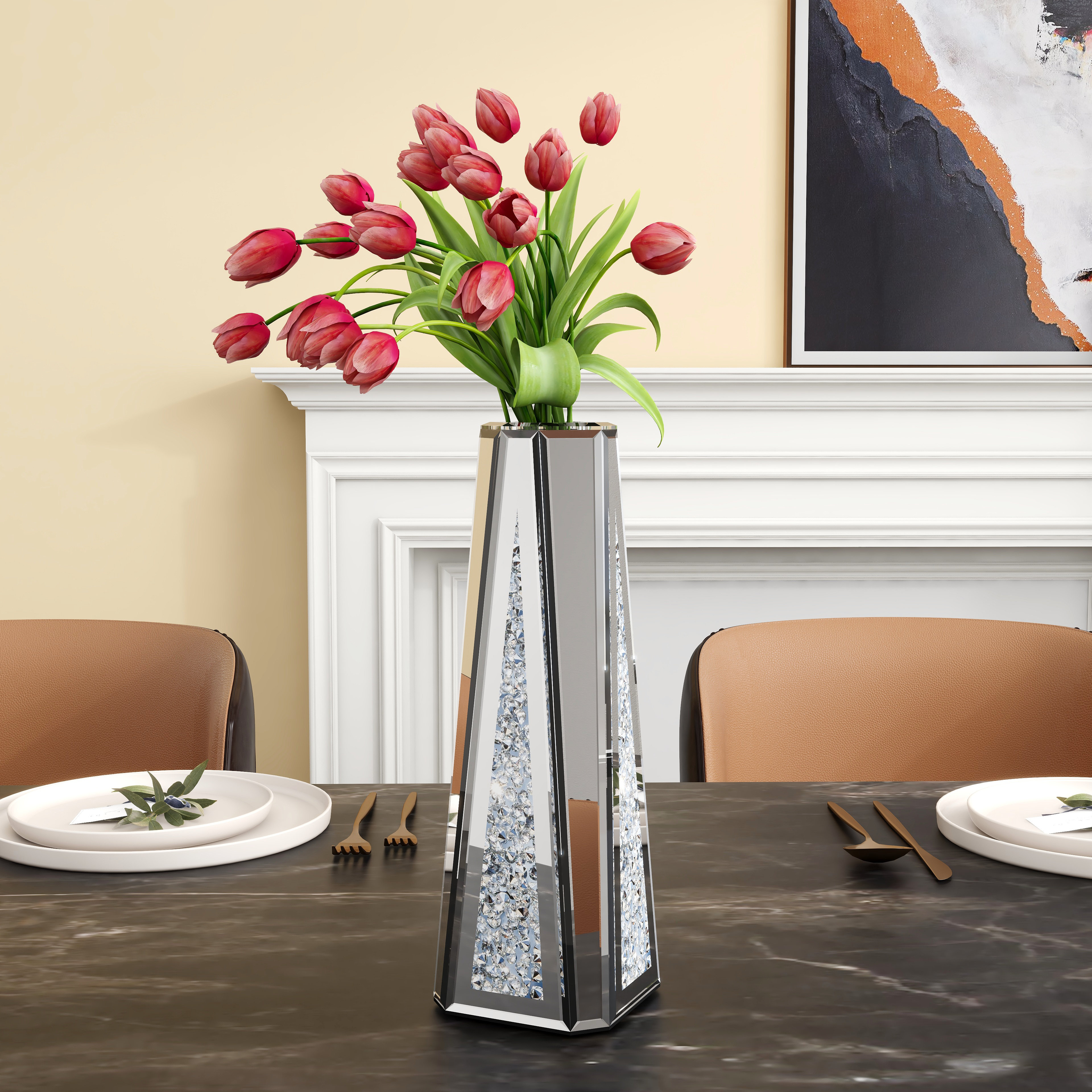 Mercer41 Cerrie Handmade Glass Table Vase with Crushed Diamond Inlay ...