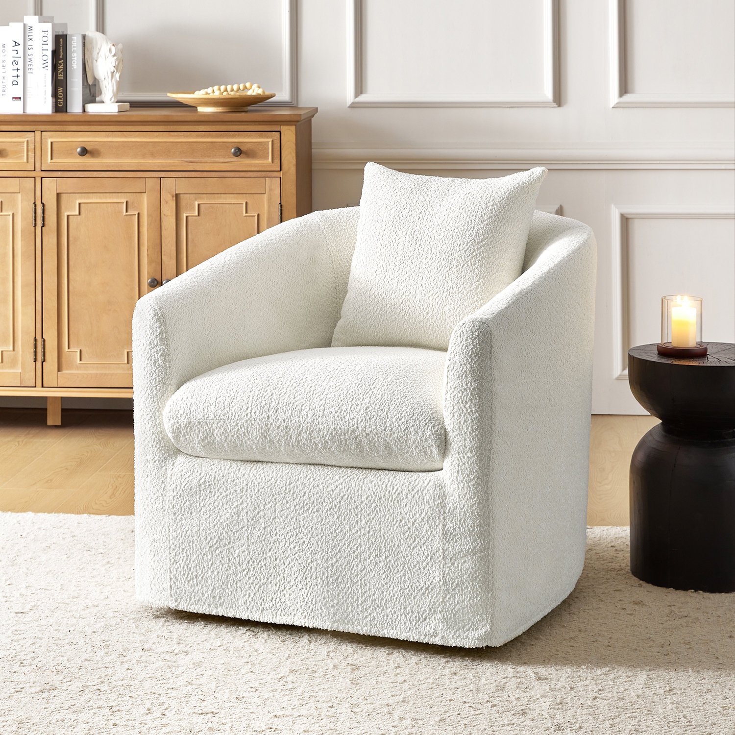 Brayden Studio® Dhati Slipcover Boucle Upholstered Swivel Arm Chair ...