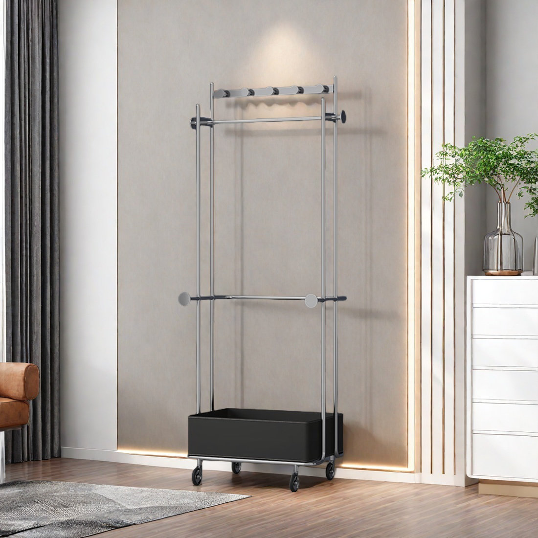 Orren Ellis Stainless Steel Coat Rack Leather Saddle | Wayfair