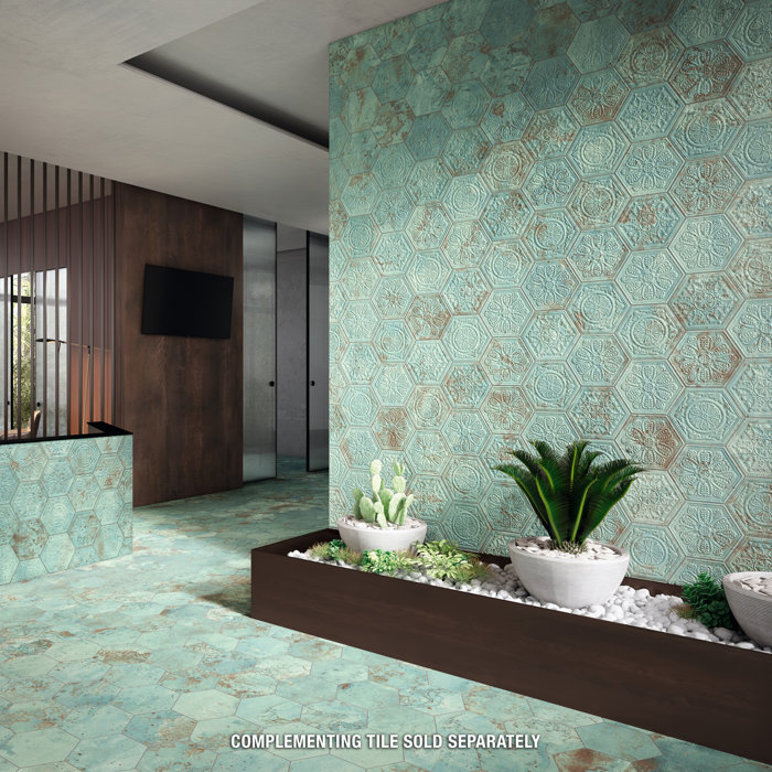 Merola Tile Zinc Hex 10" x 12" Porcelain Metal Look Wall & Floor Tile ...