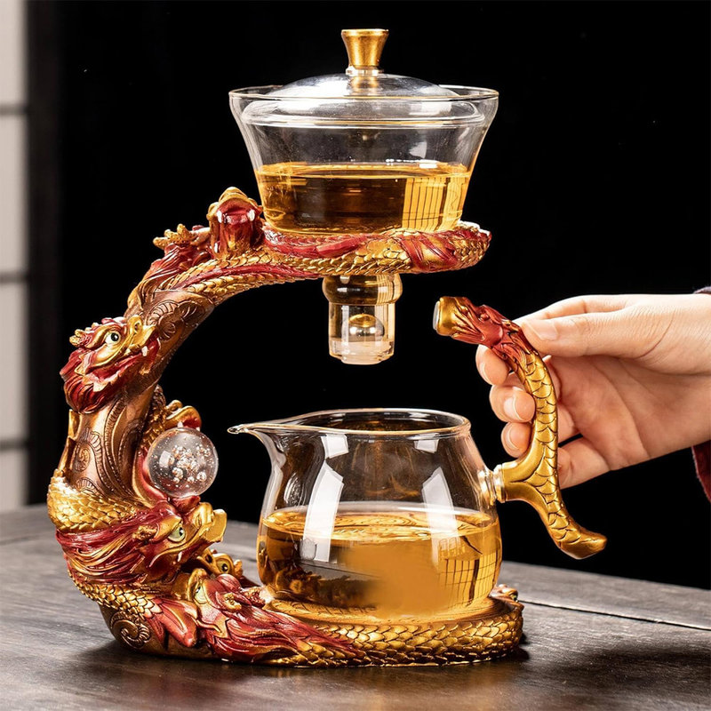 Filbop Glass Teapot Set with Infuser Semi Automatic Dragon Tea Set ...
