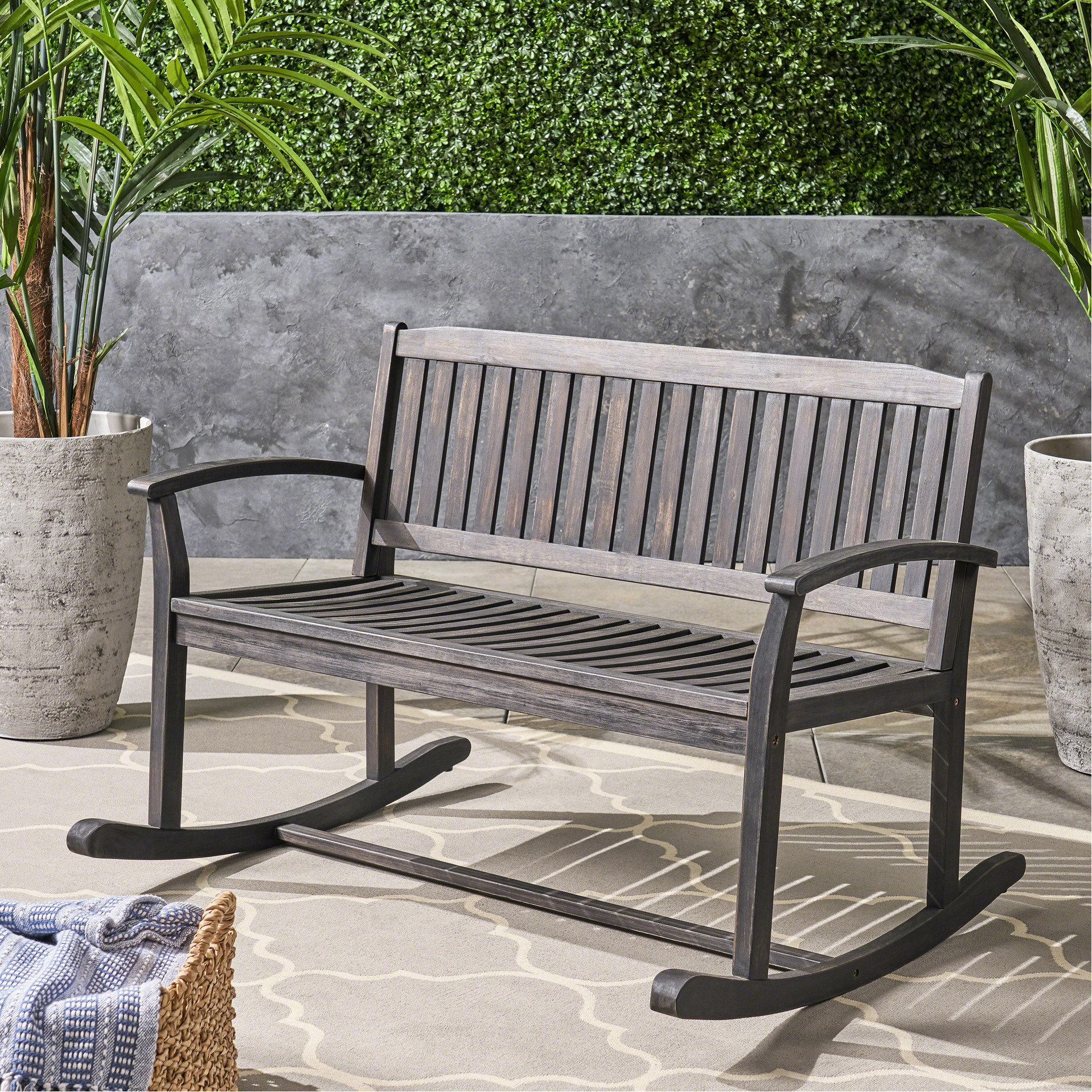 One Allium Way Two Wood Rocking Love Bench, Patio Must-Have Classic ...