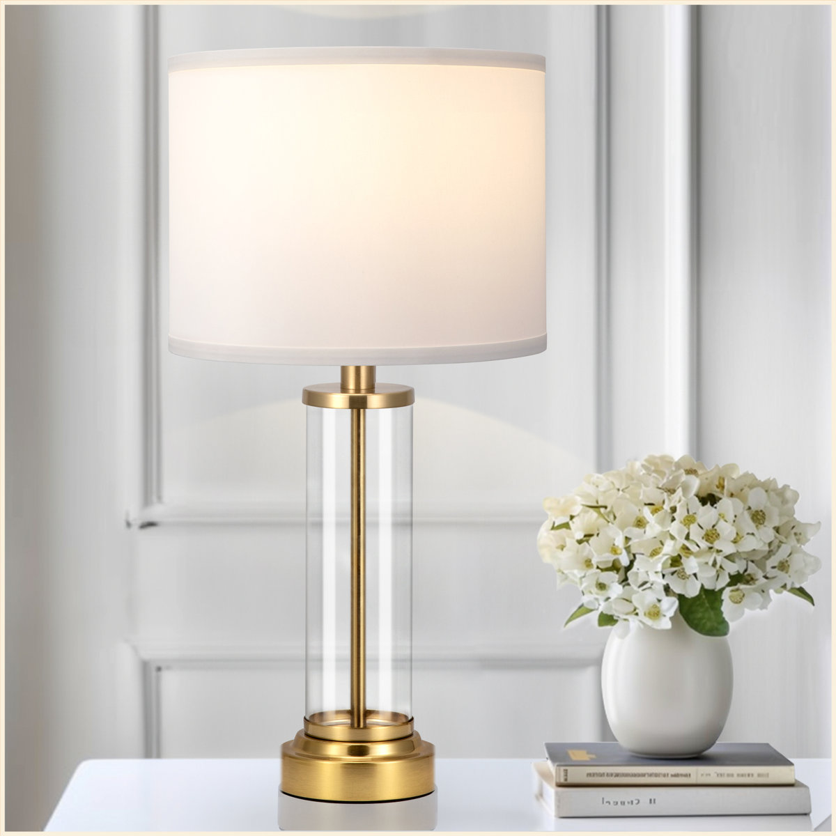 Ebern Designs 23'' Modern Glass Table Lamp Set with 3-Way Touch Control ...