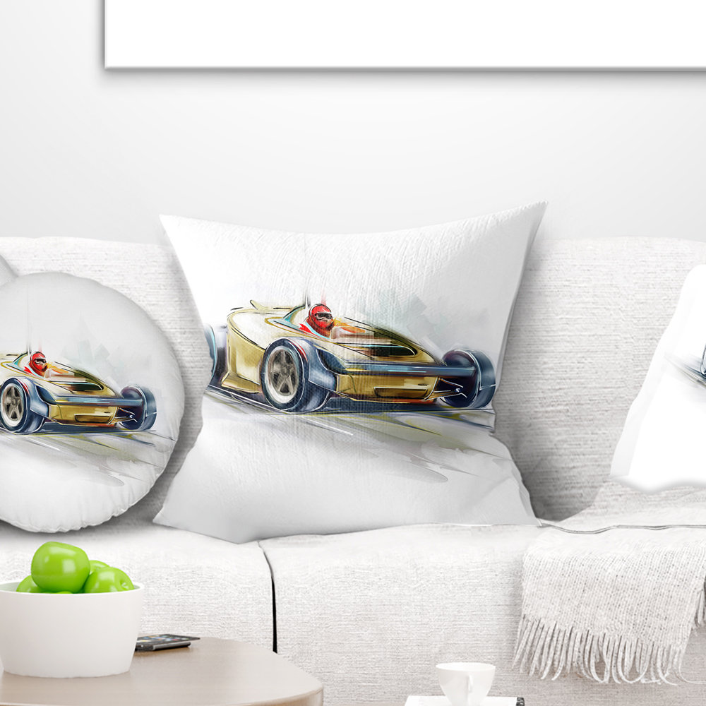 Design Art Yellow Formula One Car - Cars Printed Pillow | Wayfair