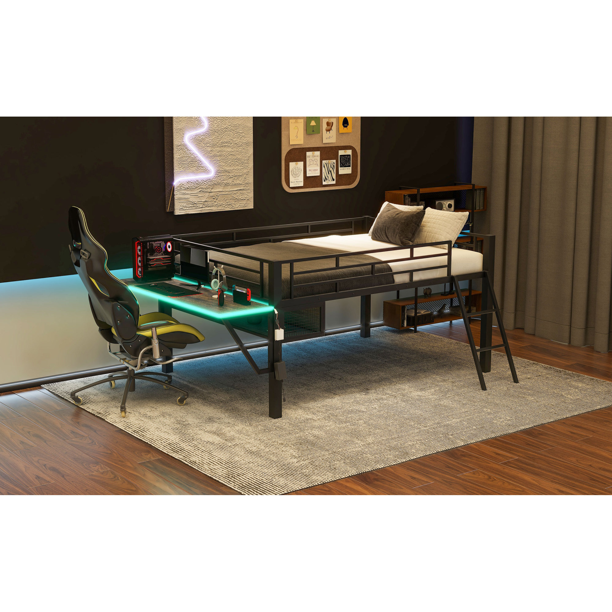 Brayden Studio Space-saving Ultimate Gaming Metal/mdf Loft Bed Perfect ...