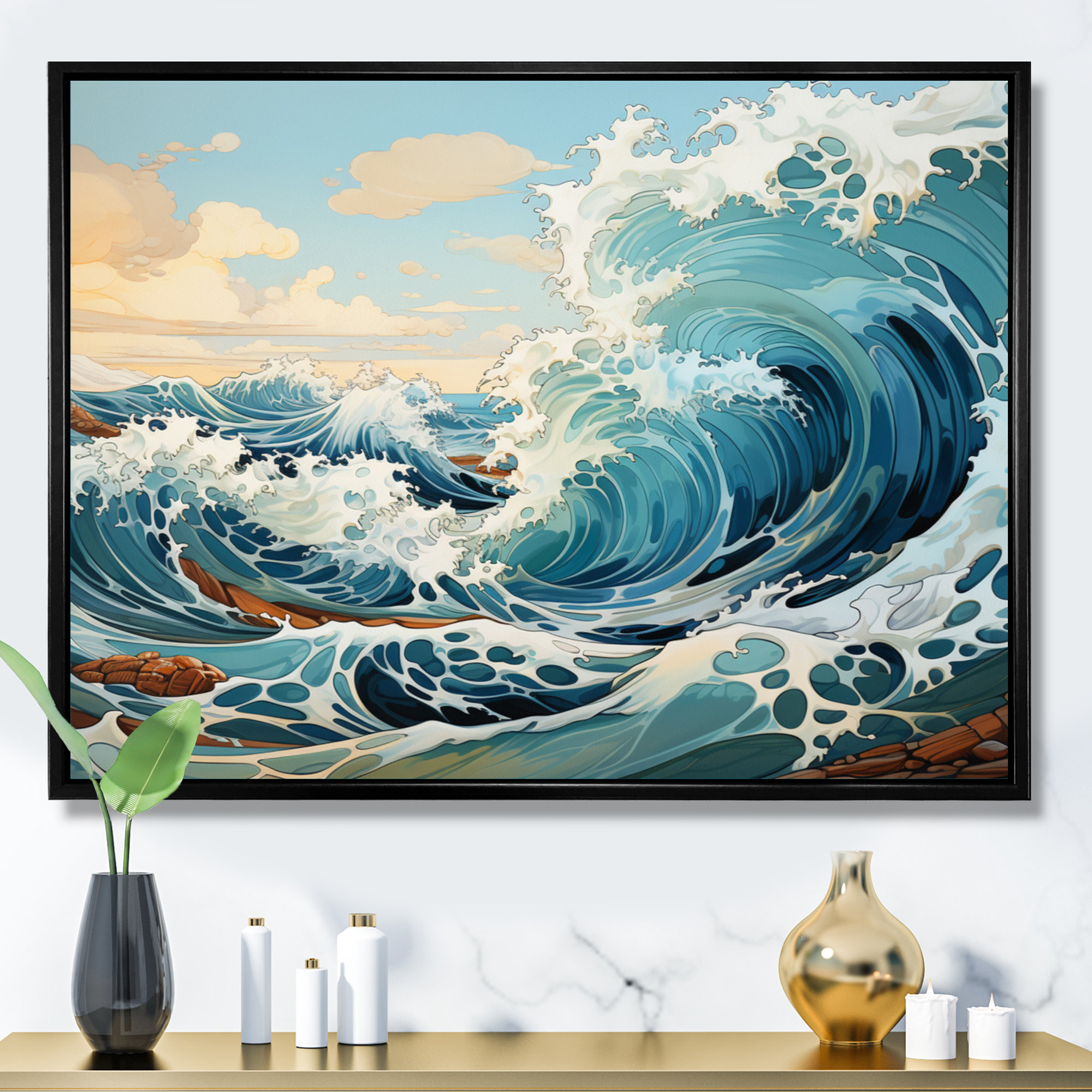 Dovecove Teal Kinetic Waves IV - Landscapes Wall Art Living Room ...