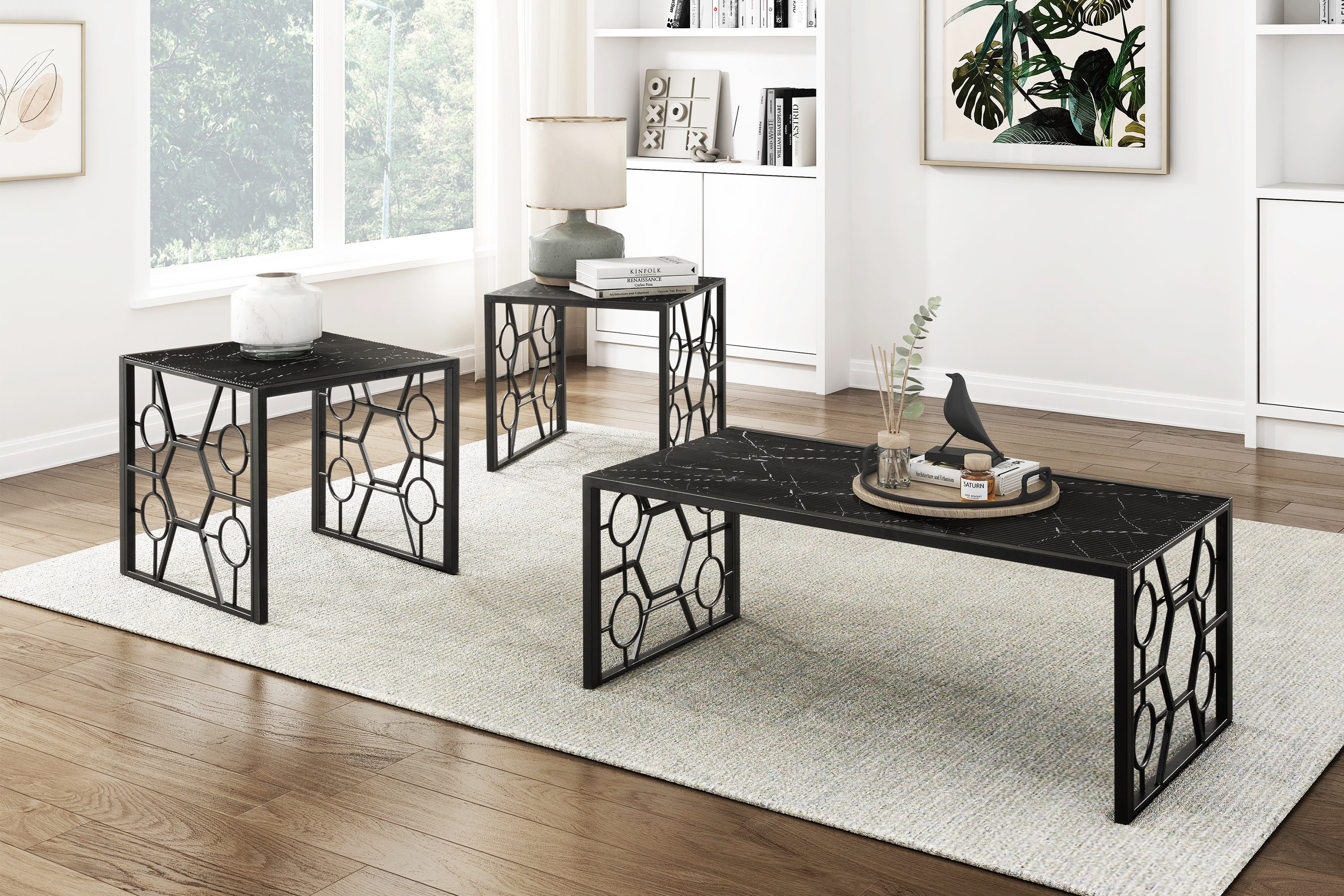 Orren Ellis Modern 3-Piece Occasional Table Set Black Cocktail Table ...
