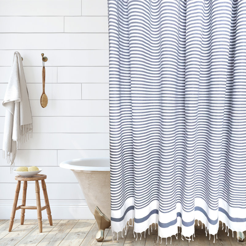 Highland Dunes Catalina 100% Cotton Striped Single Shower Curtain ...